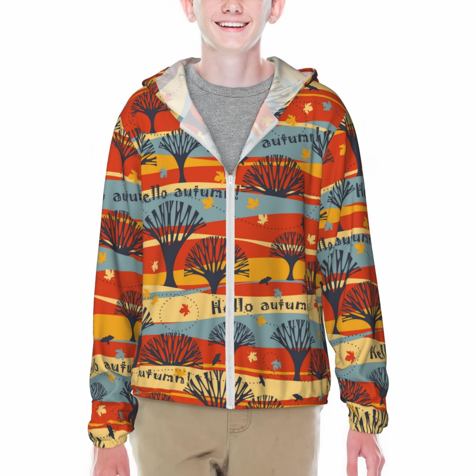 Cauagu Vibrant Autumn Forest Hues Print Sun Protection Jacket for Teen ...
