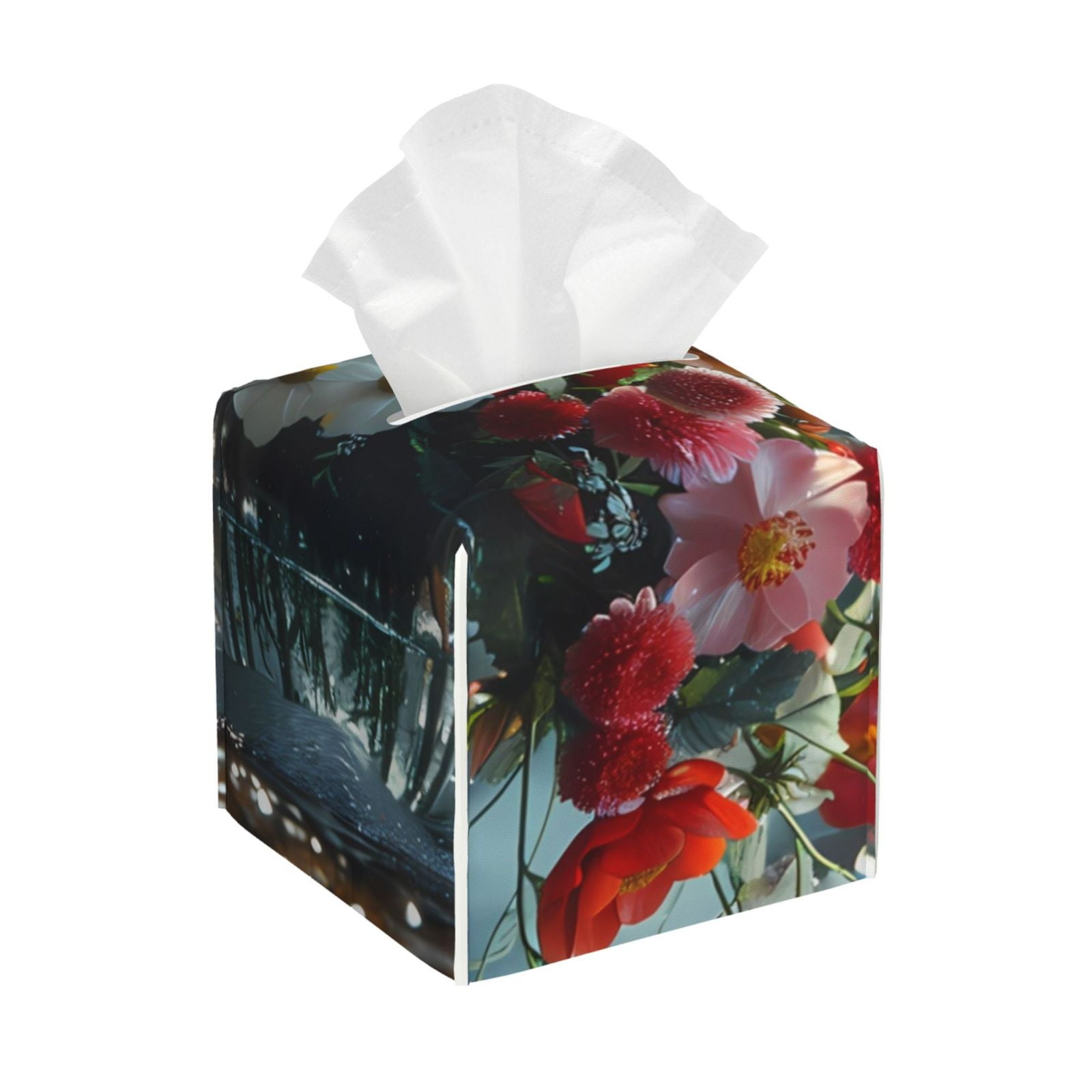 Cauagu Vibrant Bouquet Waterfall Print Tissue Box Cover,Leather Square ...