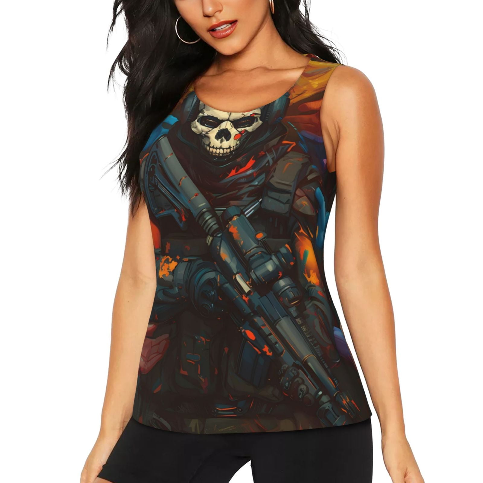 Cauagu Vibrant Skull Soldier for Women's Workout Tank Tops Sleeveless ...