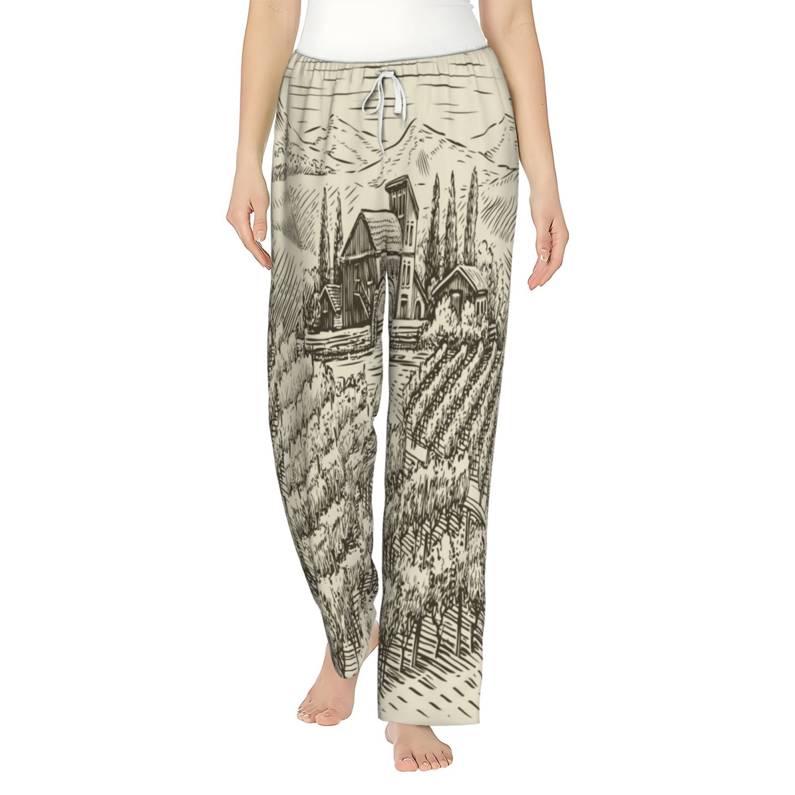 Cauagu Vineyard Landscape Pajama Pants for Women Loose Fit Wide Leg Trouser Pants Casual Elastic ...