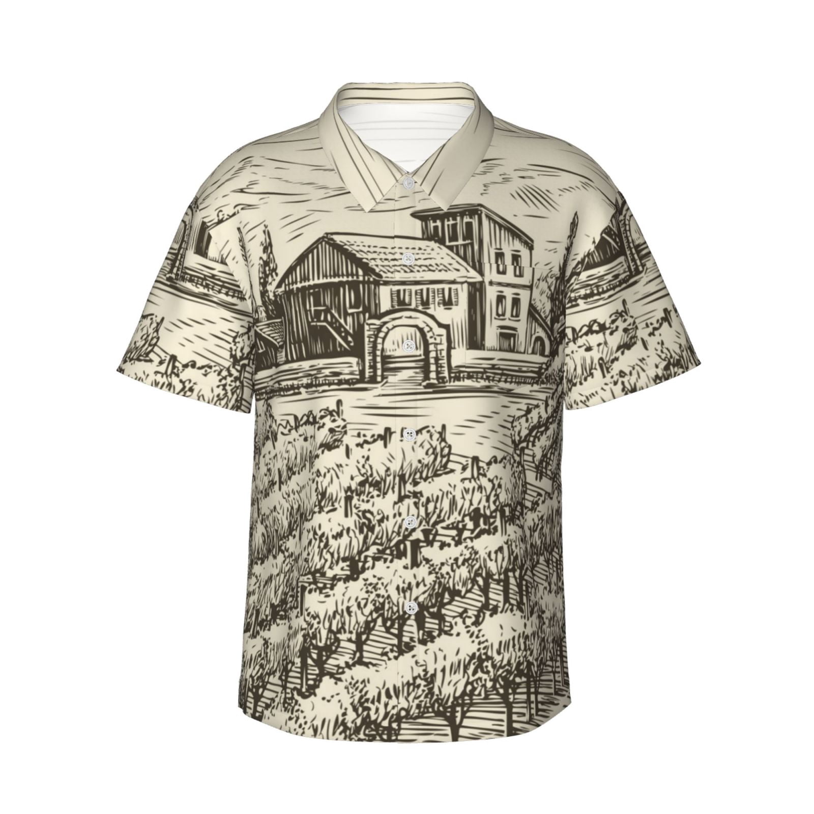 Cauagu Vineyard Landscape Print Hawaiian Shirt for Men,Casual Short ...