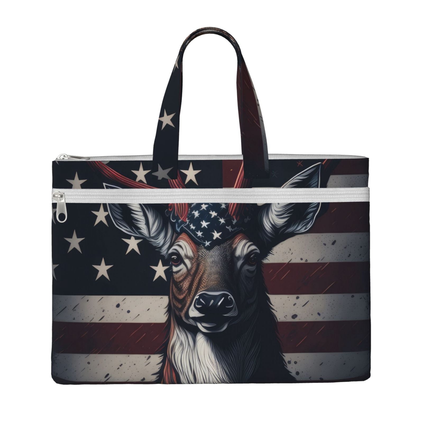 Cauagu Vintage American Deer Pattern Canvas Tote File Bag, Zipper Tote ...