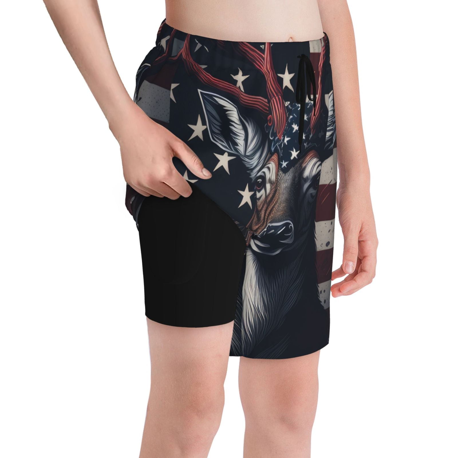 Cauagu Vintage American Deer Print Swim Trunks for Men,Youth Boys Swim ...