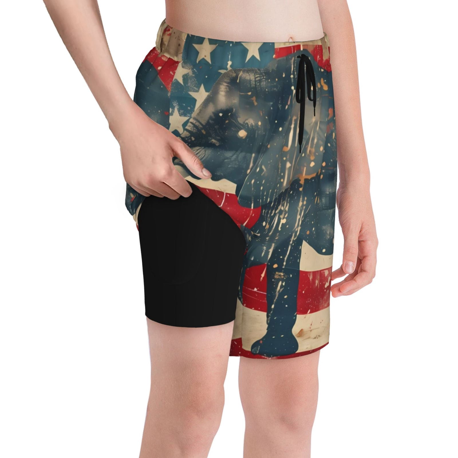 Cauagu Vintage American Flag Elephant Print Swim Trunks for Men,Youth ...