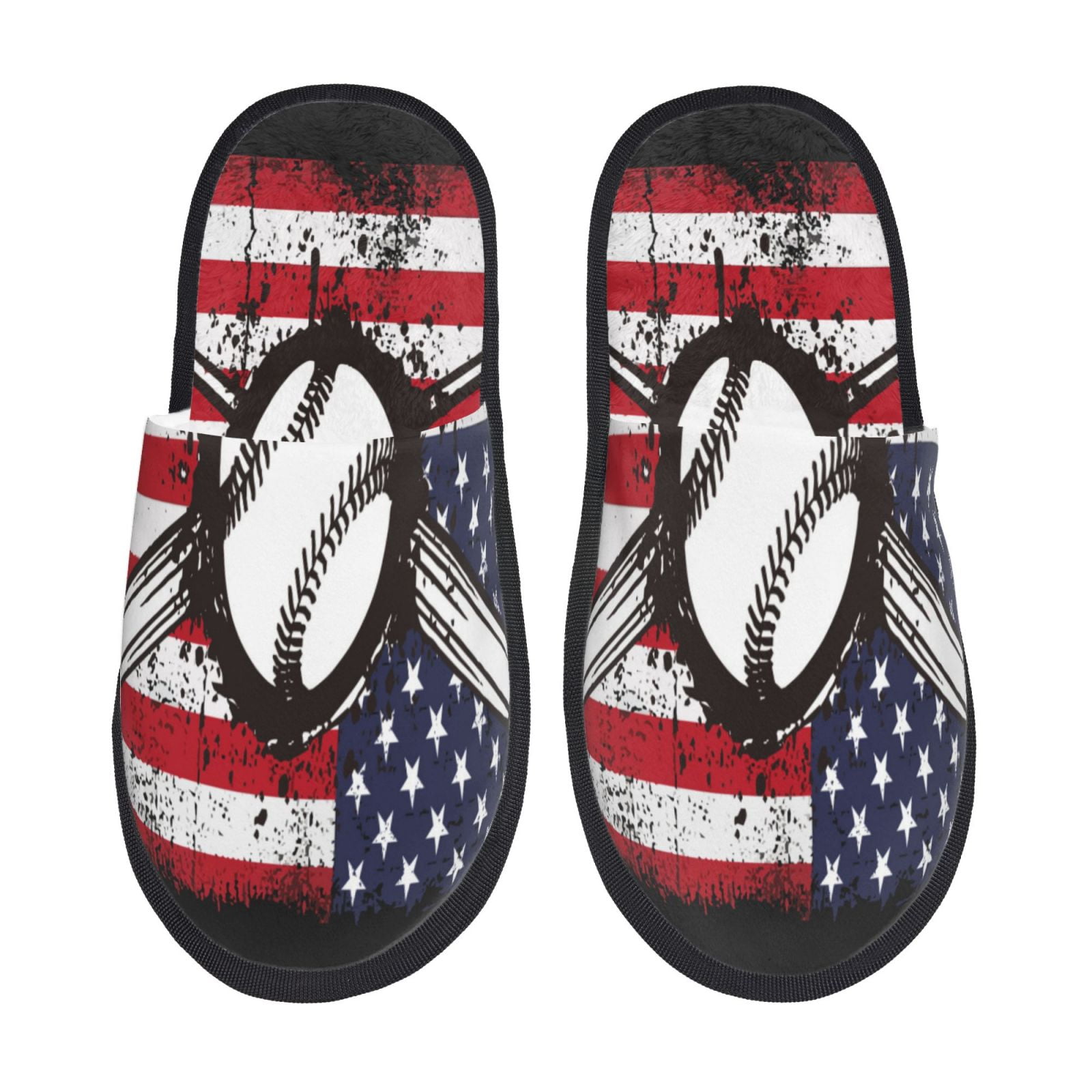 Cauagu Vintage Baseball American Flag Print Cozy Indoor Slippers,Fuzzy ...