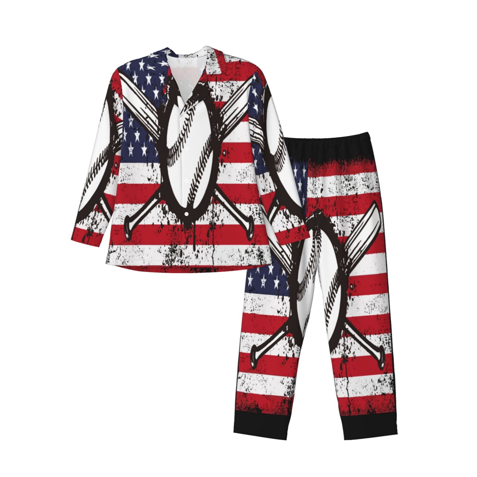 Cauagu Vintage Baseball American Flag Print Men's Long-Sleeve Pajama ...