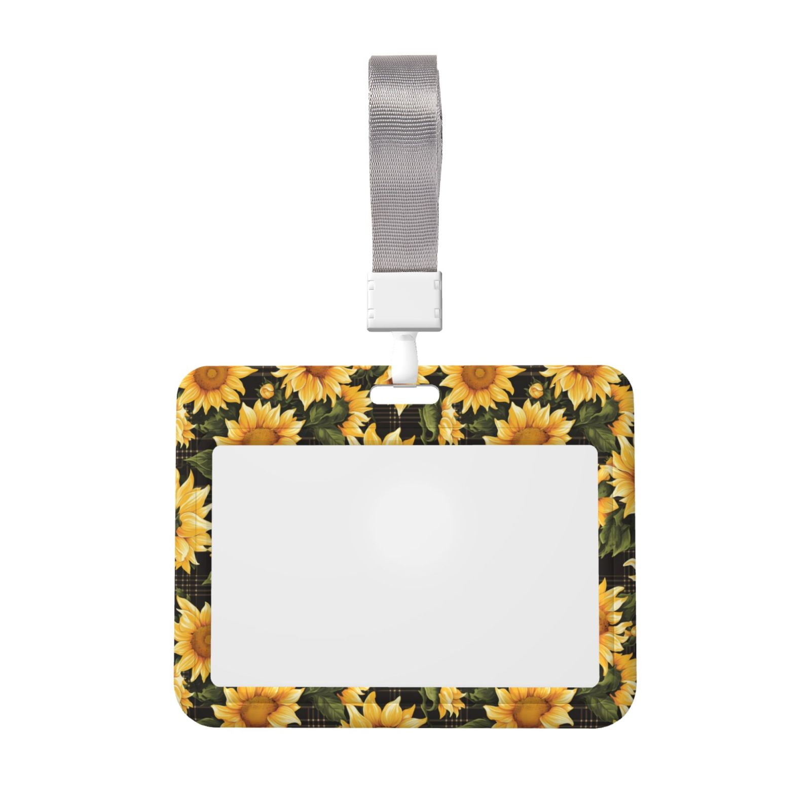 Cauagu Vintage Black Plaid Sunflower for ID Badge Holder,Badge Holder ...