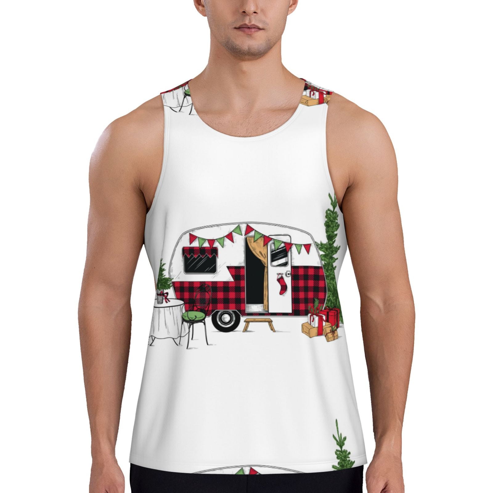 Cauagu Vintage Buffalo Plaid Christmas Camper Print Men's Sleeveless ...