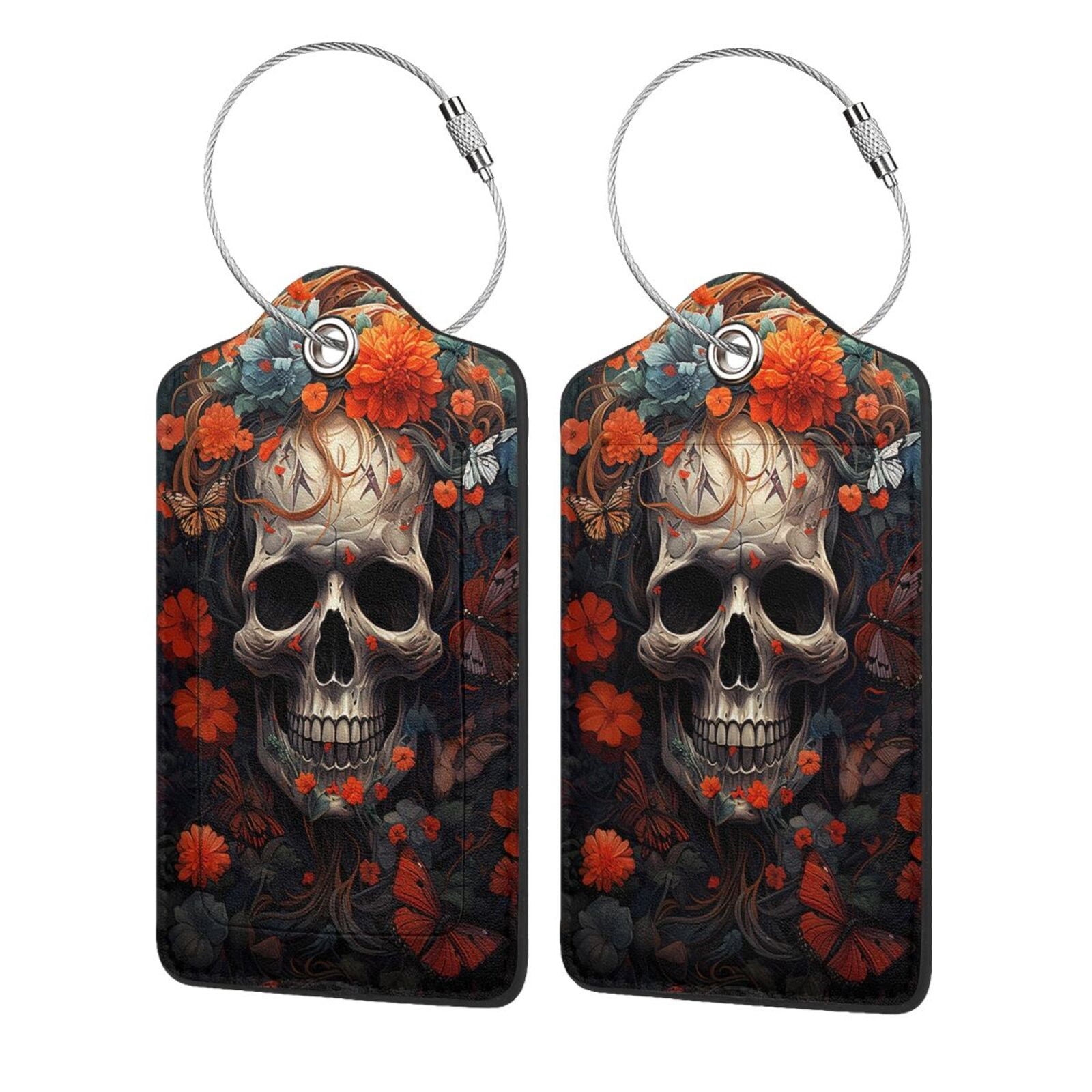 Cauagu Vintage Butterfly Flower Skull Pattern Luggage Tags,Leather ...