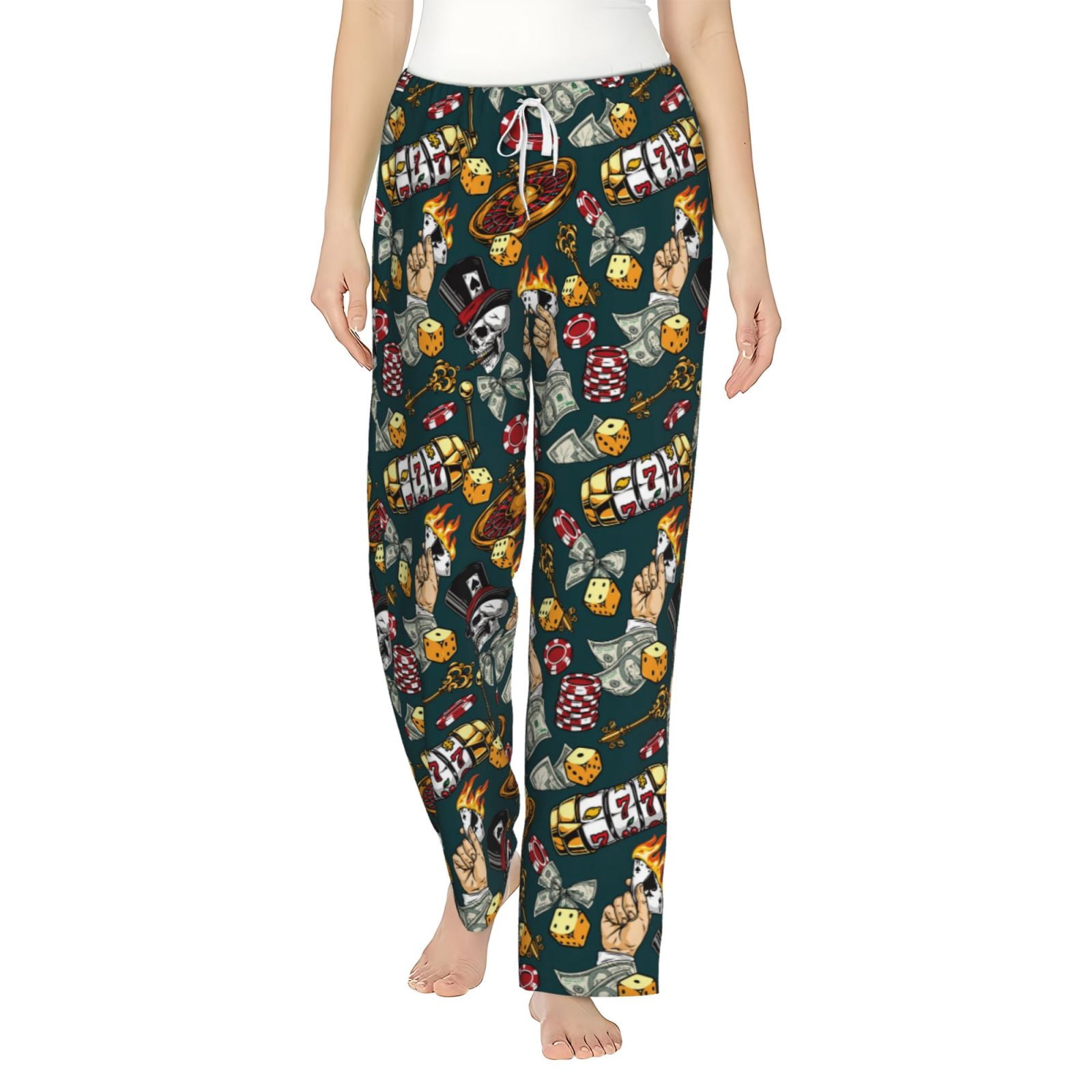 Cauagu Vintage Casino Chips Pajama Pants for Women Loose Fit Wide Leg ...