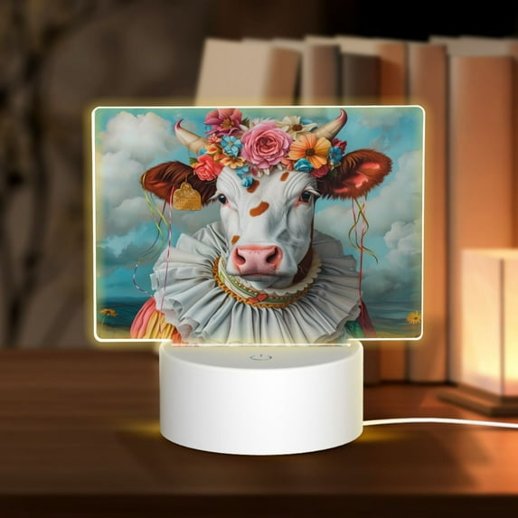 Cauagu Vintage Colorful Floral Cow for Rectangle Acrylic Night Light ...