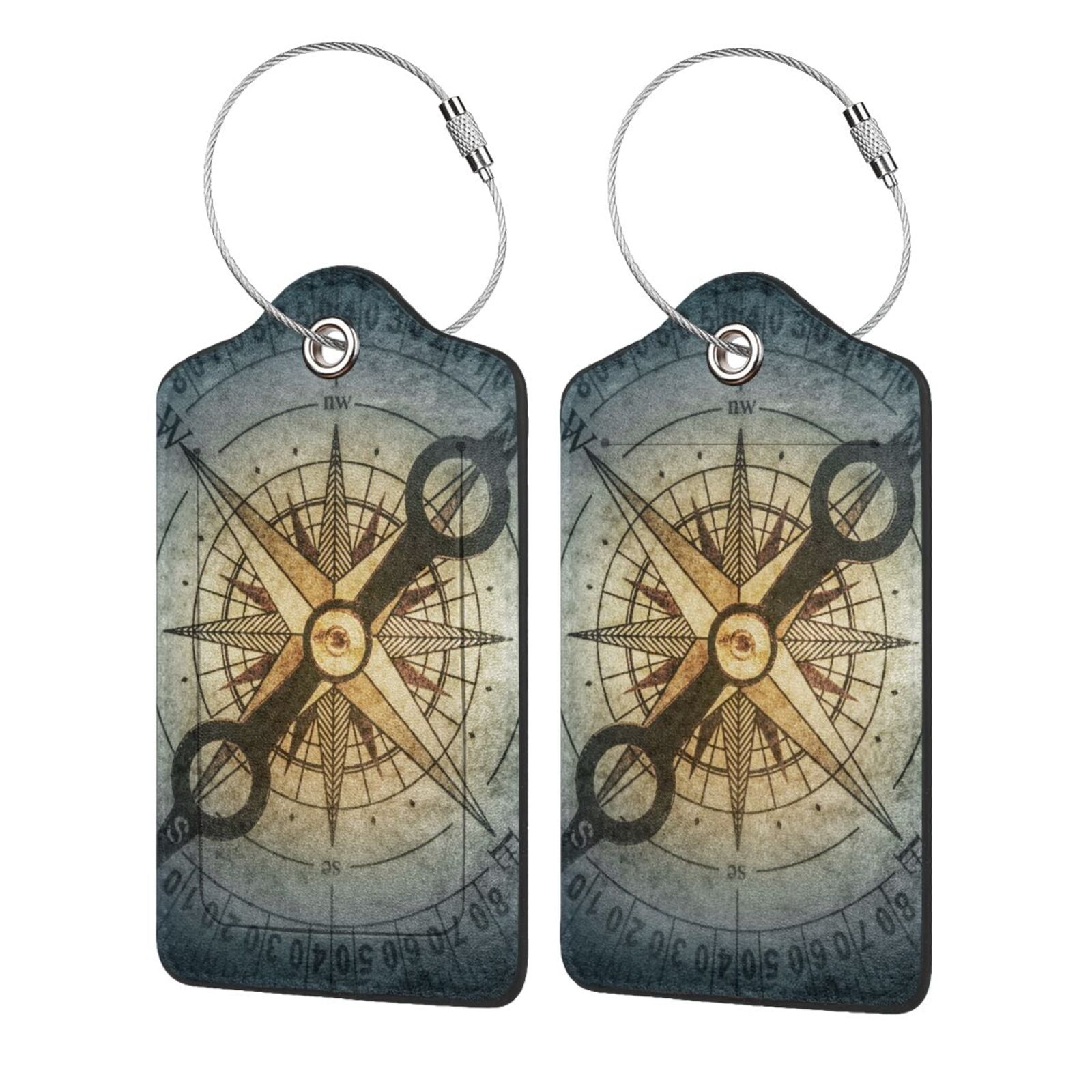 Cauagu Vintage Compass Pattern Luggage Tags,Leather Luggage Tags ...