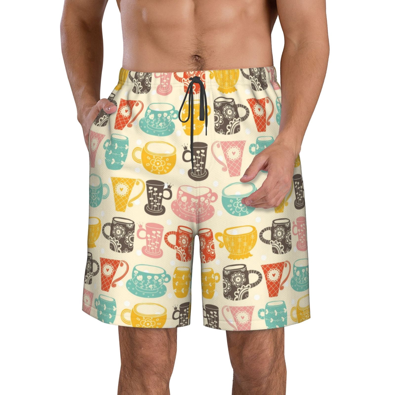 Cauagu Vintage Cup Print Men's Swim Trunks,Hawaiian Bathing Suit ...