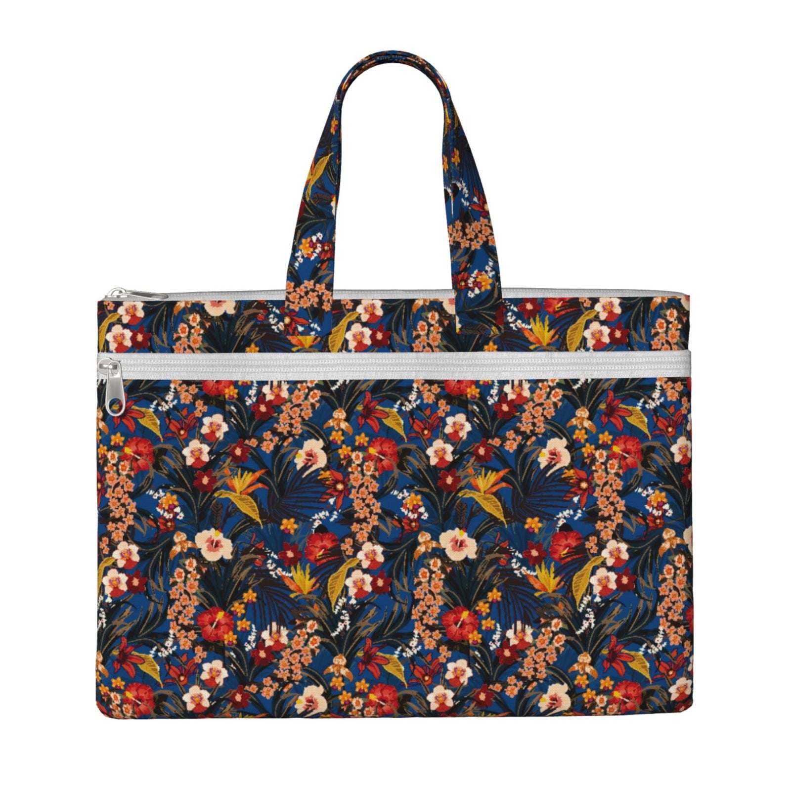 Cauagu Vintage Floral Pattern Canvas Tote File Bag, Zipper Tote Bag ...