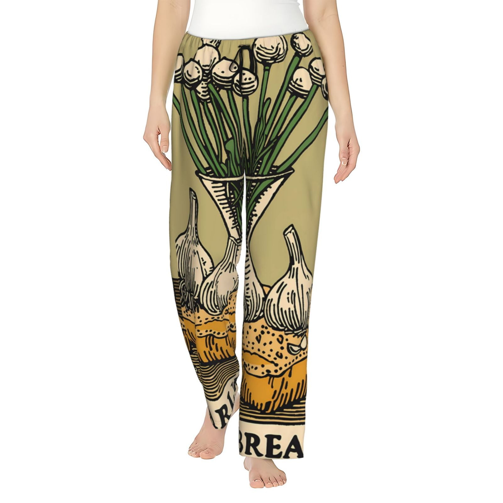 Cauagu Vintage Garlic Bread Illustration Pajama Pants for Women Loose ...