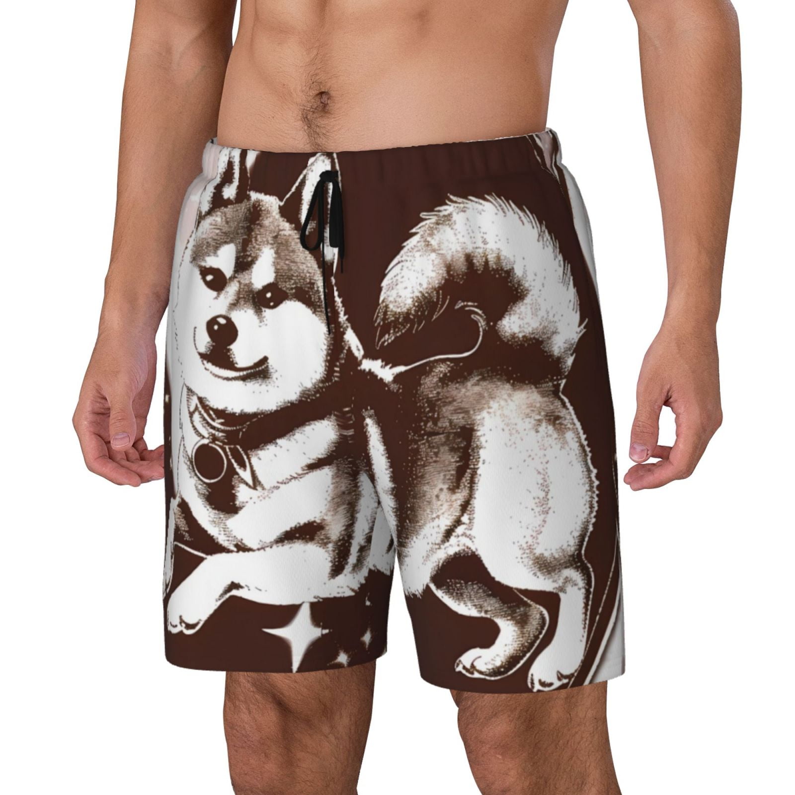 Cauagu Vintage Husky Dog Print Mens Swim Trunks Quick Dry Board Shorts ...