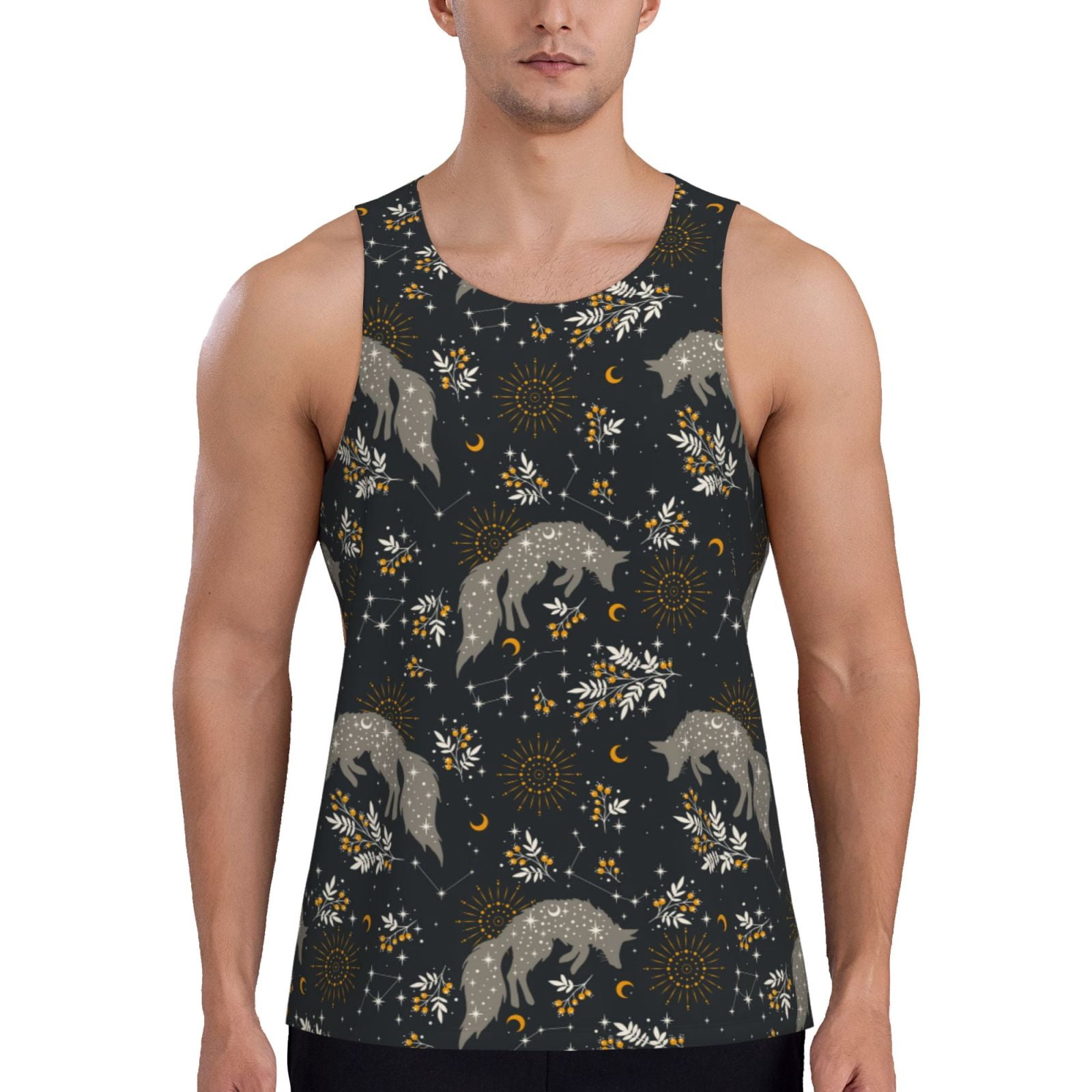 Cauagu Vintage Moon with Plants and Fox Print Men's Sleeveless Muscle ...