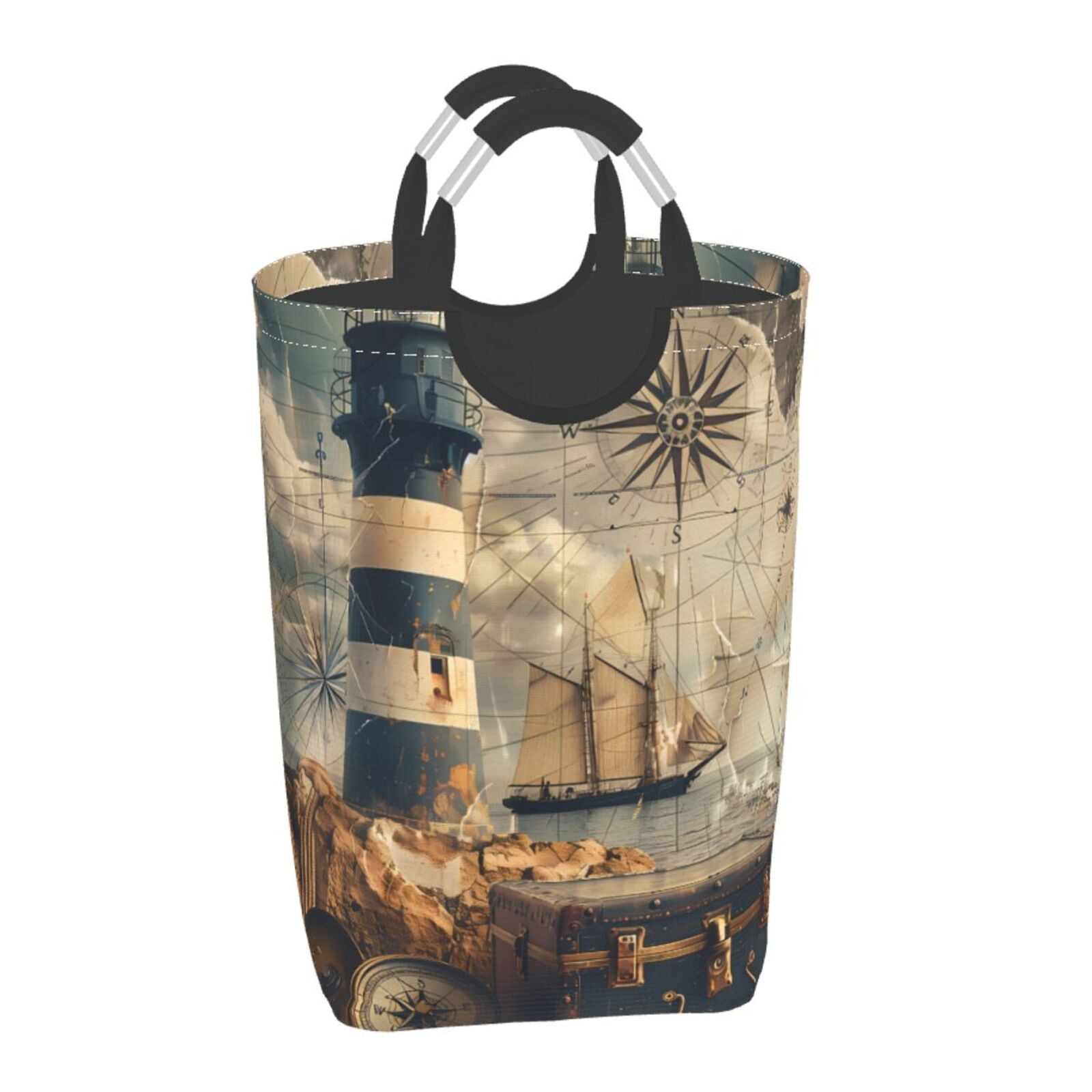 Cauagu Vintage Nautical Lighthouse Print Hamper Basket Bin,Extra Large ...