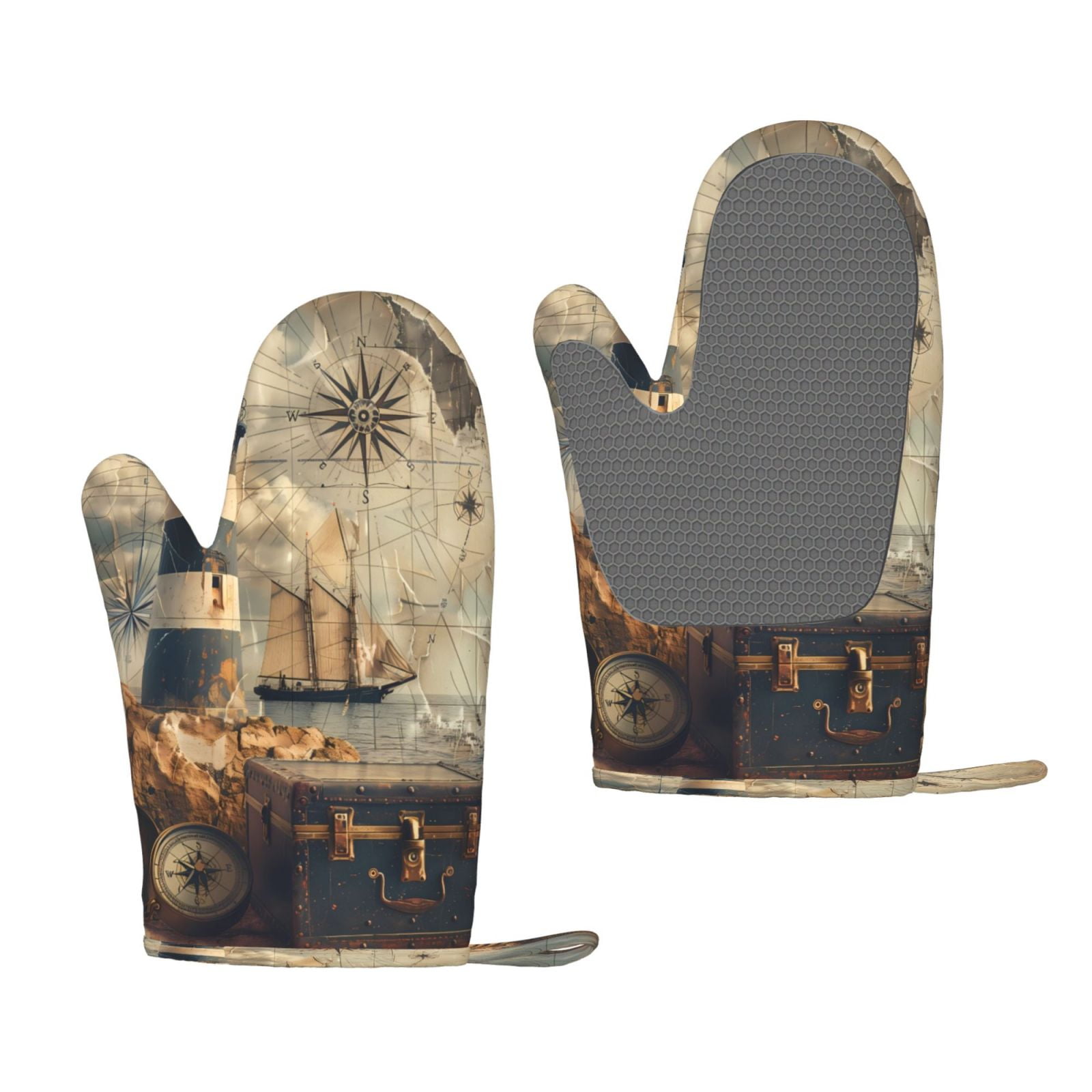 Cauagu Vintage Nautical Lighthouse Print Oven Mitts 2 Piece Set,BBQ ...