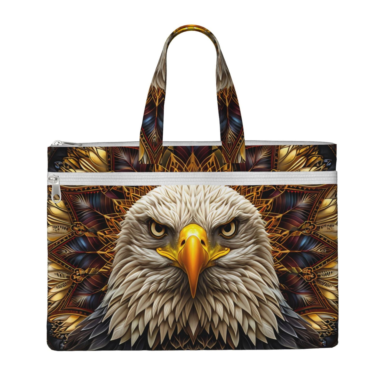 Cauagu Vintage Pattern Bald Eagle Pattern Canvas Tote File Bag, Zipper ...