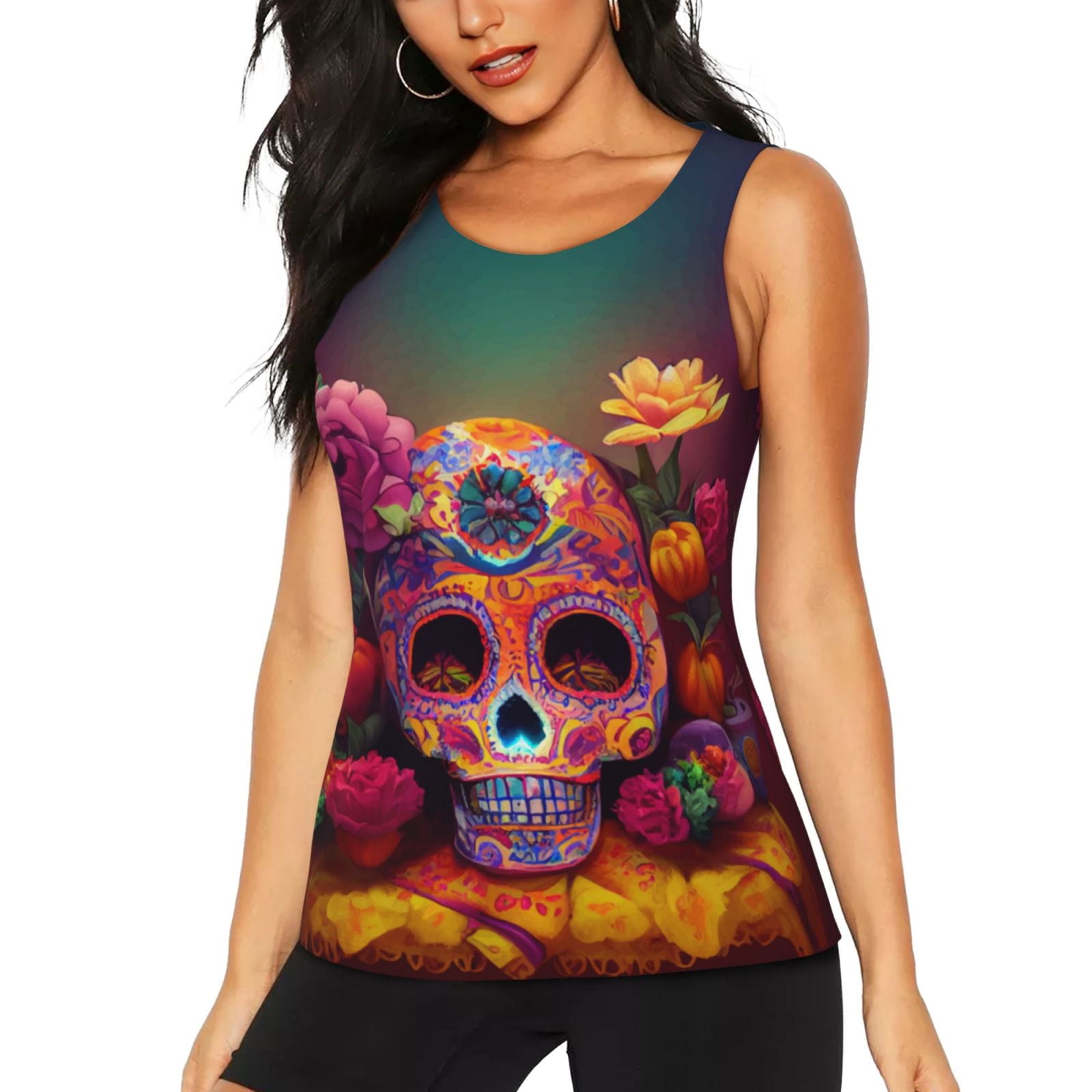 Cauagu Vintage Patterned Skull for Women's Workout Tank Tops Sleeveless ...