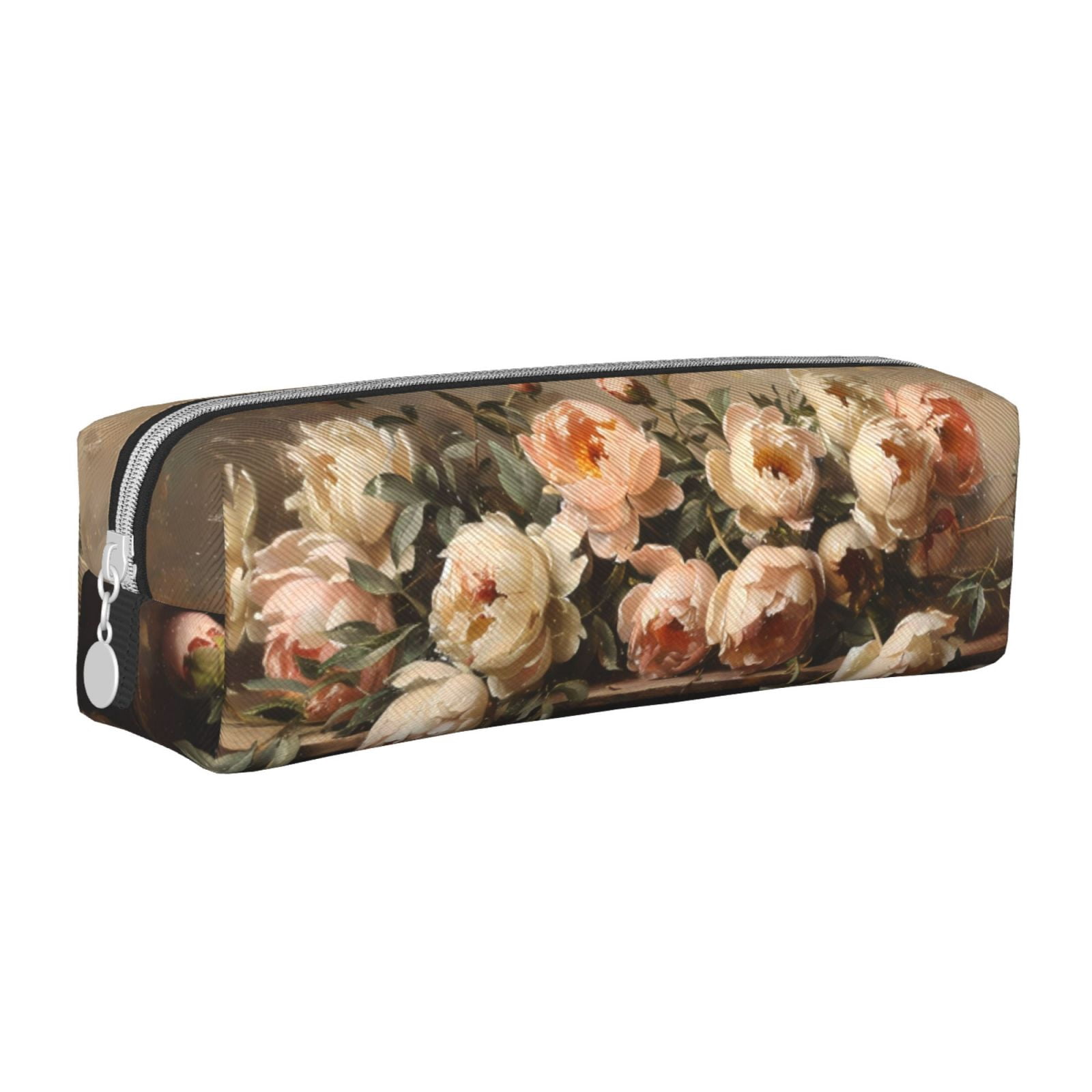 Cauagu Vintage Peonies Rustic Charm Print Leather Pencil Pen Case ...