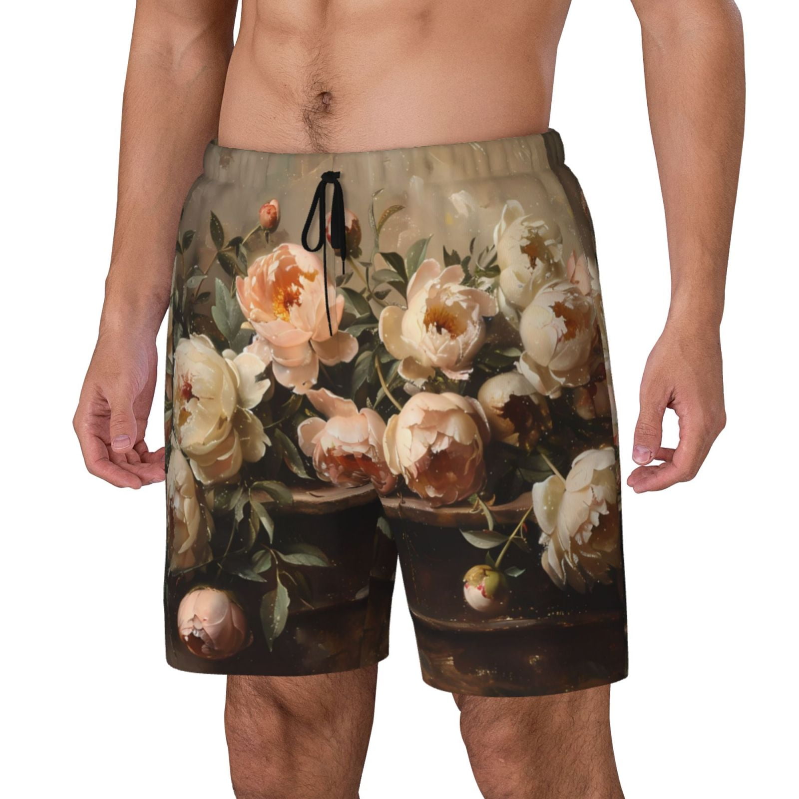 Cauagu Vintage Peonies Rustic Charm Print Mens Swim Trunks Quick Dry ...
