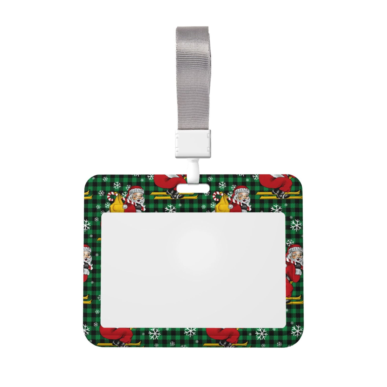 Cauagu Vintage Santa Skiing Green Plaid for ID Badge Holder,Badge ...