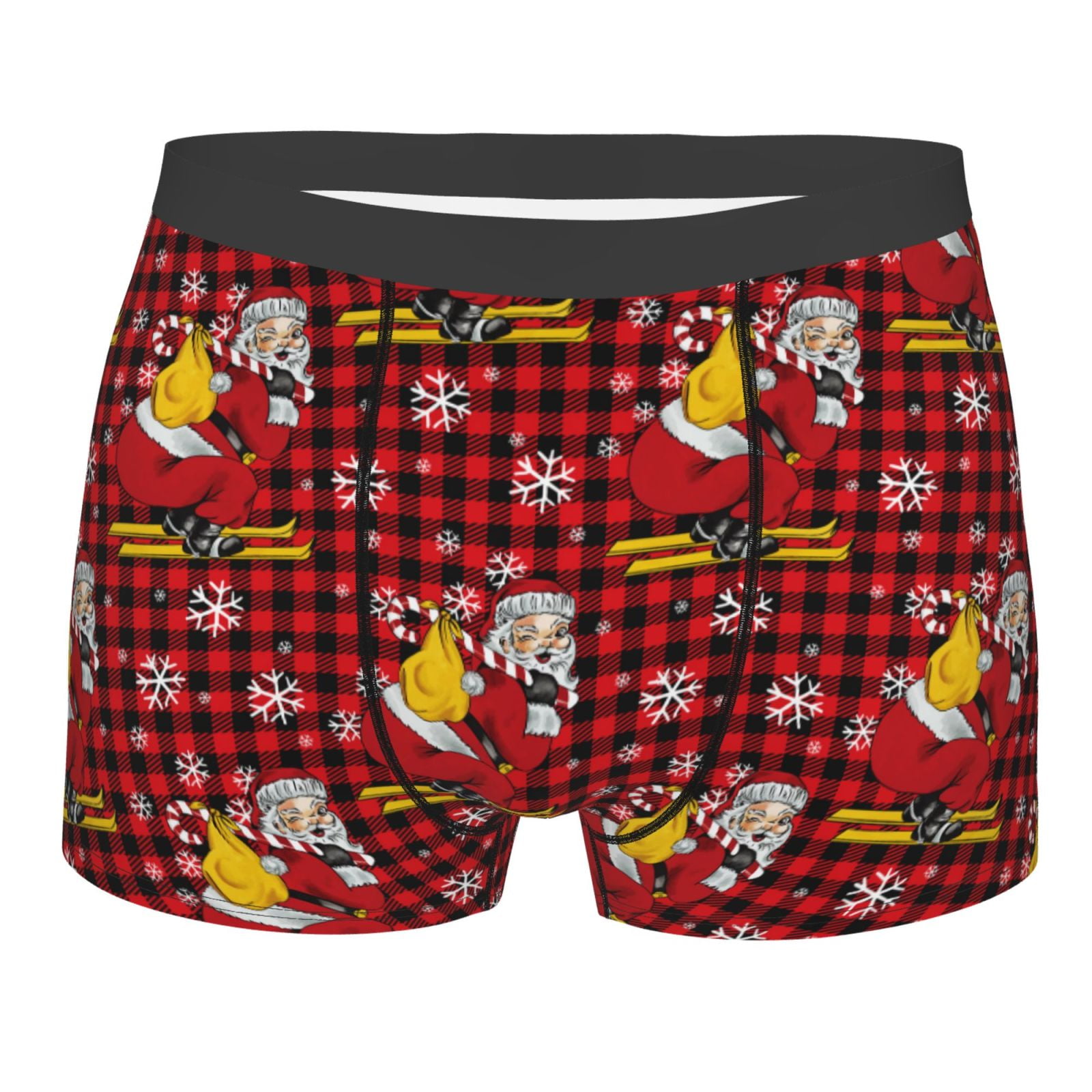 Cauagu Vintage Santa Skiing Red Plaid Print Boxer Briefs for Men ...