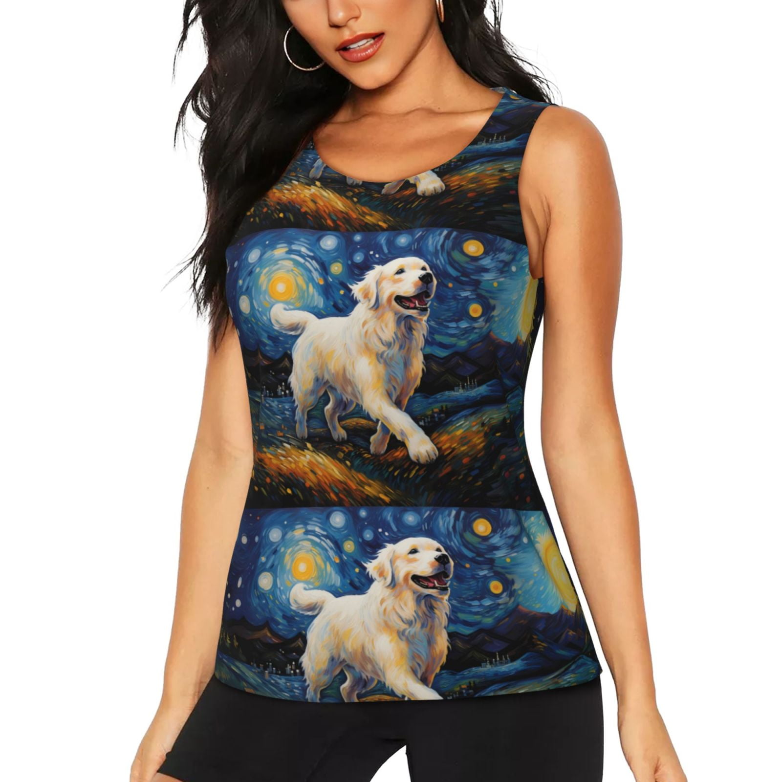 Cauagu Vintage Starry Sky Labrador for Women's Workout Tank Tops ...
