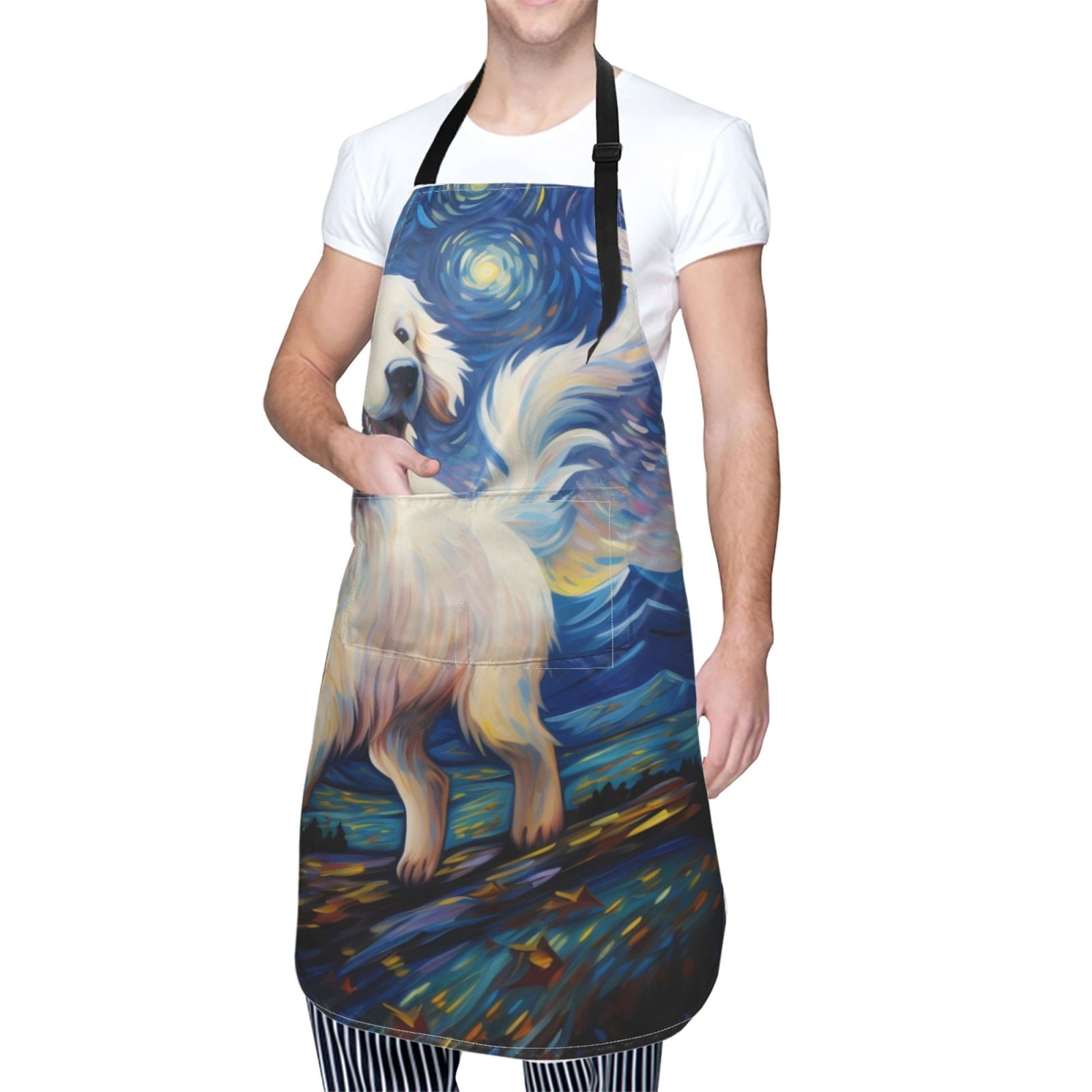 Cauagu Vintage Starry Sky Puppy Aprons with Pockets,Waterproof Apron ...