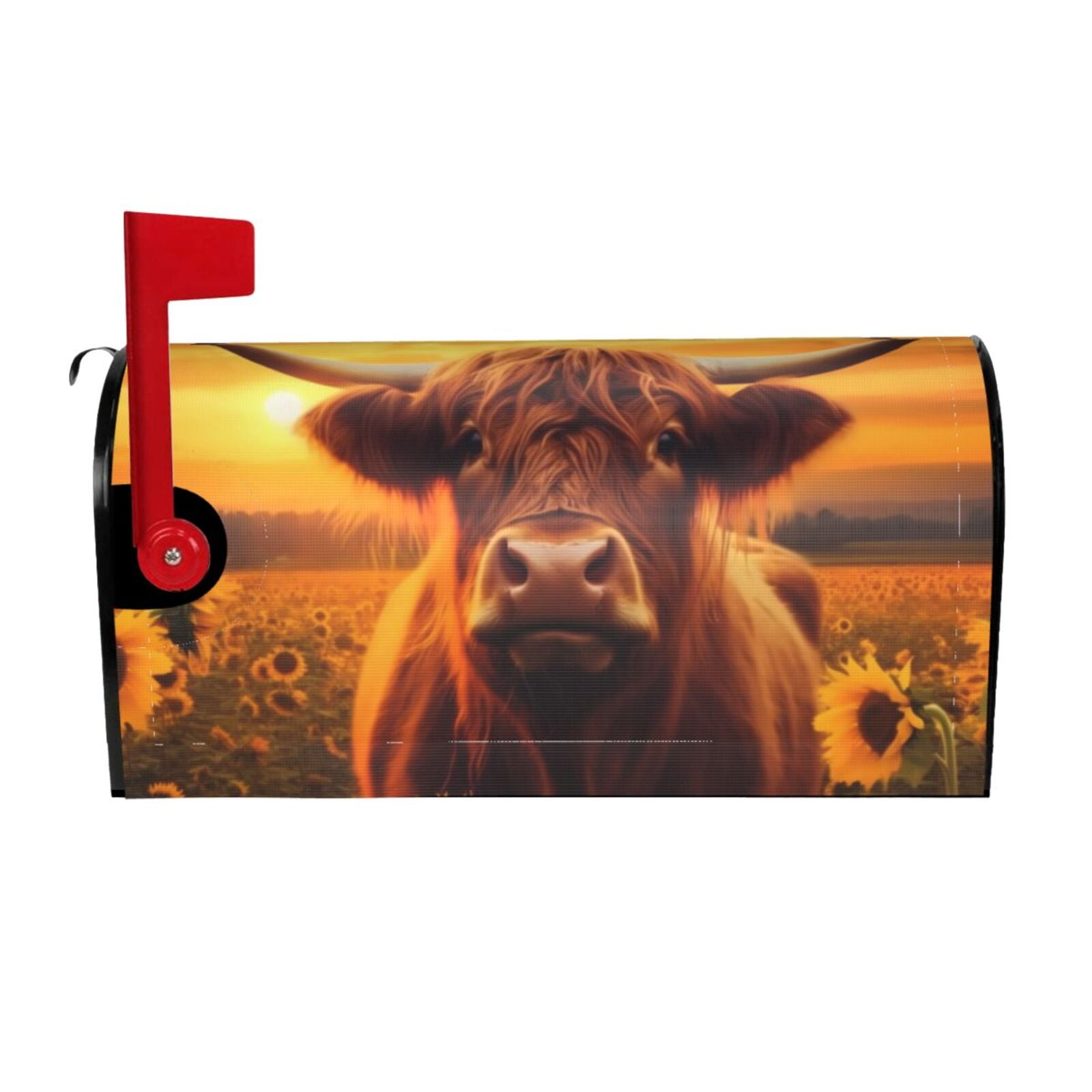 Cauagu Vintage Sunflower Cow A Pattern Magnetic Mailbox Covers, Mailbox ...