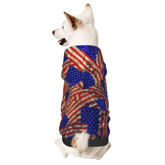 Cauagu Vintage USA Flag Pattern Winter Pet Hoodie Sweatshirts- Dog ...