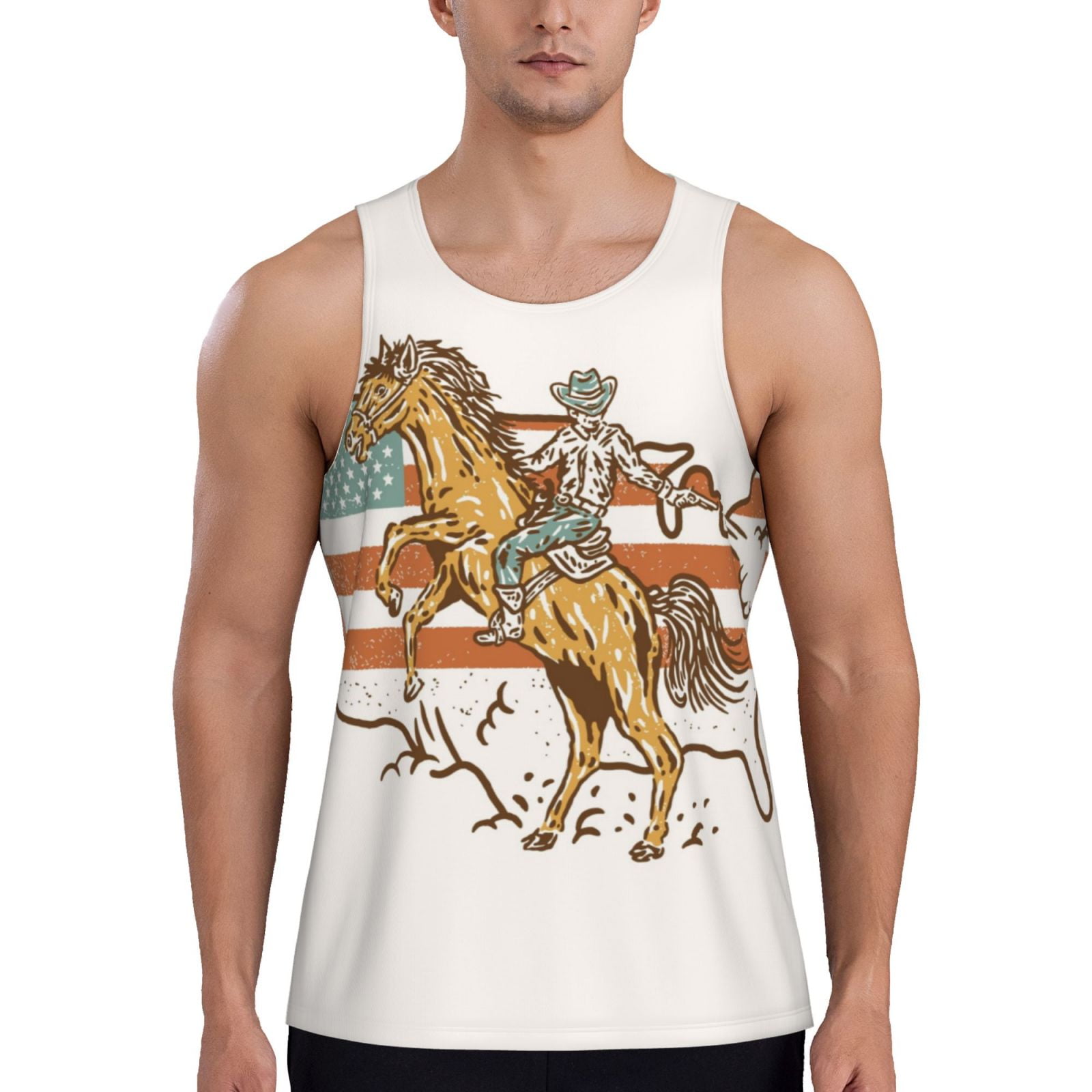 Cauagu Vintage Wild West Cowboy Print Men's Sleeveless Muscle Shirts ...