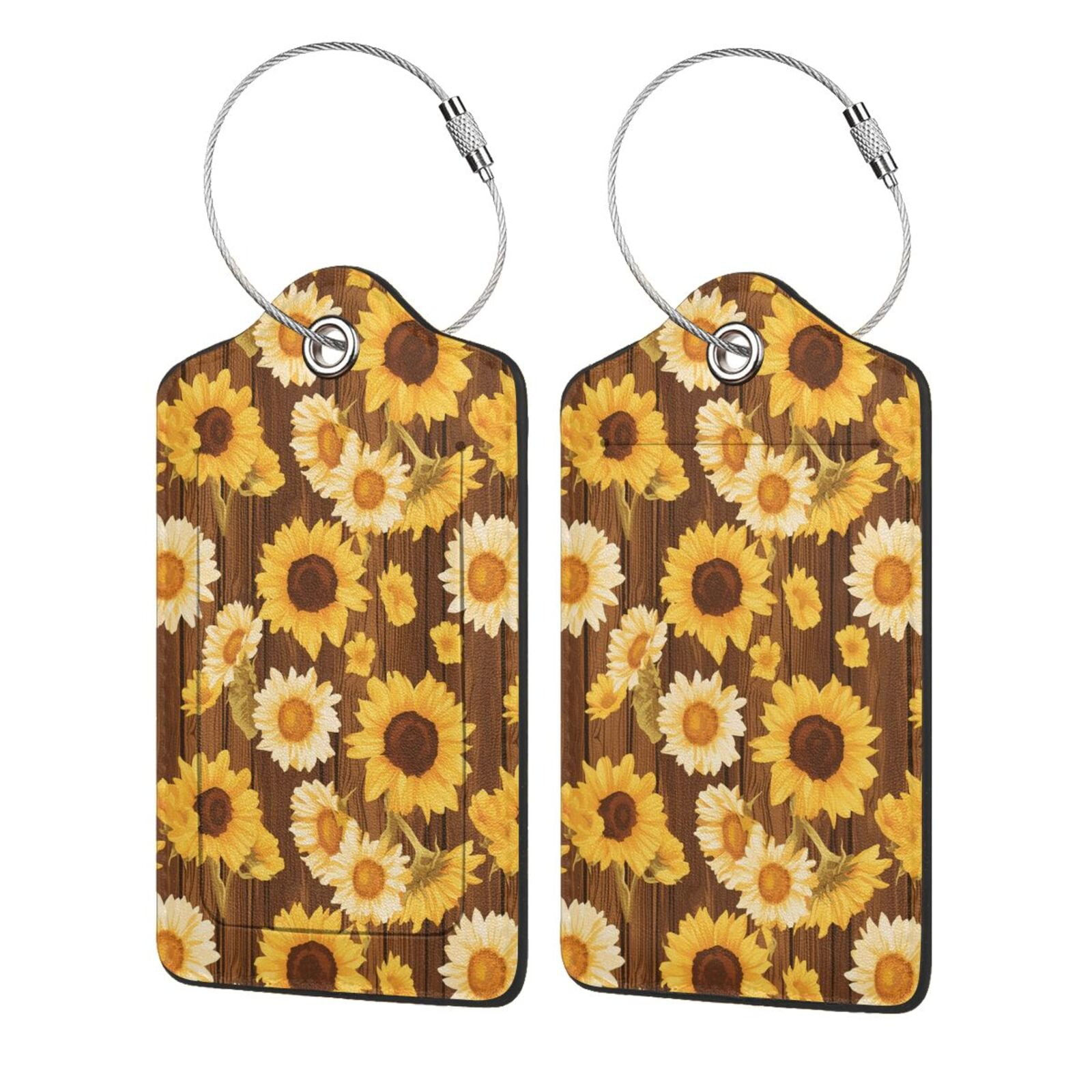 Cauagu Vintage Wood Grain Sunflower A Pattern Luggage Tags,Leather ...