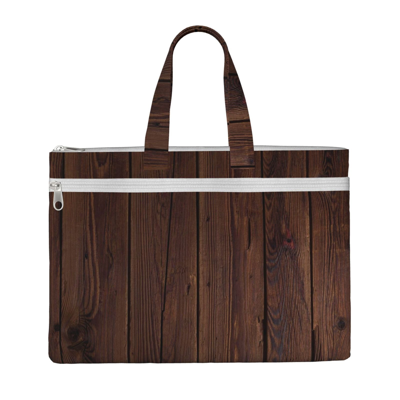 Cauagu Vintage Wood Pattern Canvas Tote File Bag, Zipper Tote Bag ...