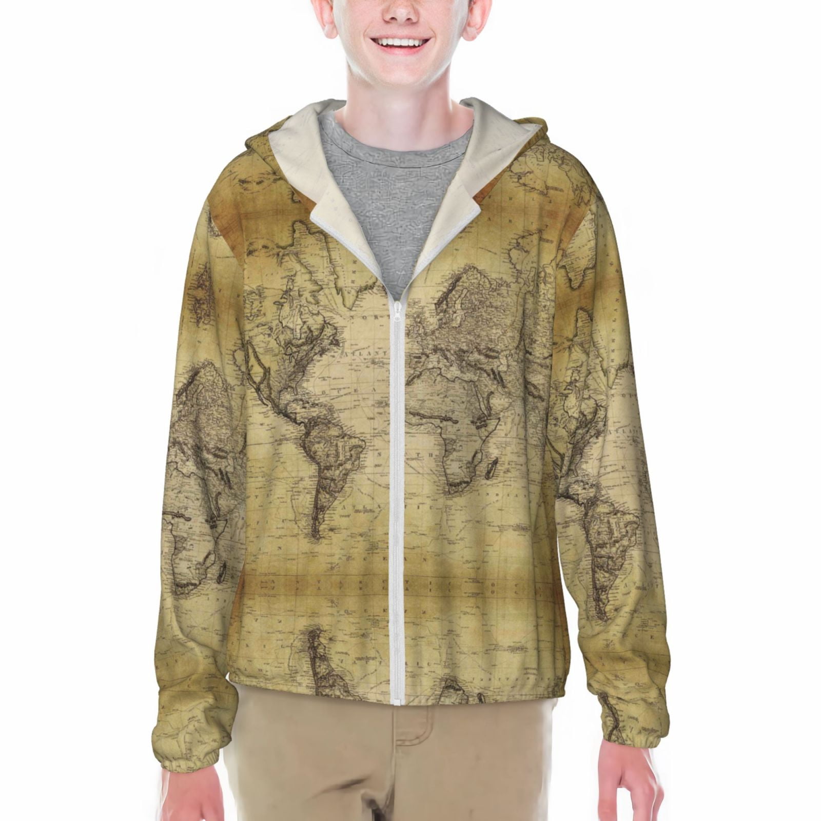 Cauagu Vintage World Map Print Sun Protection Jacket for Teen,Full ...