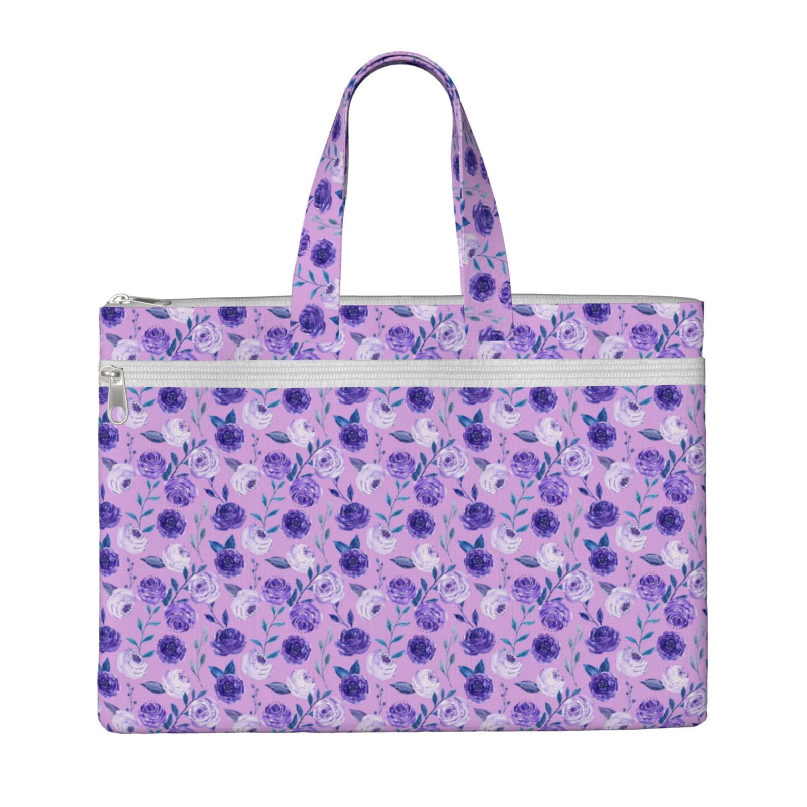 Cauagu Violet Pattern Canvas Tote File Bag, Zipper Tote Bag Business ...