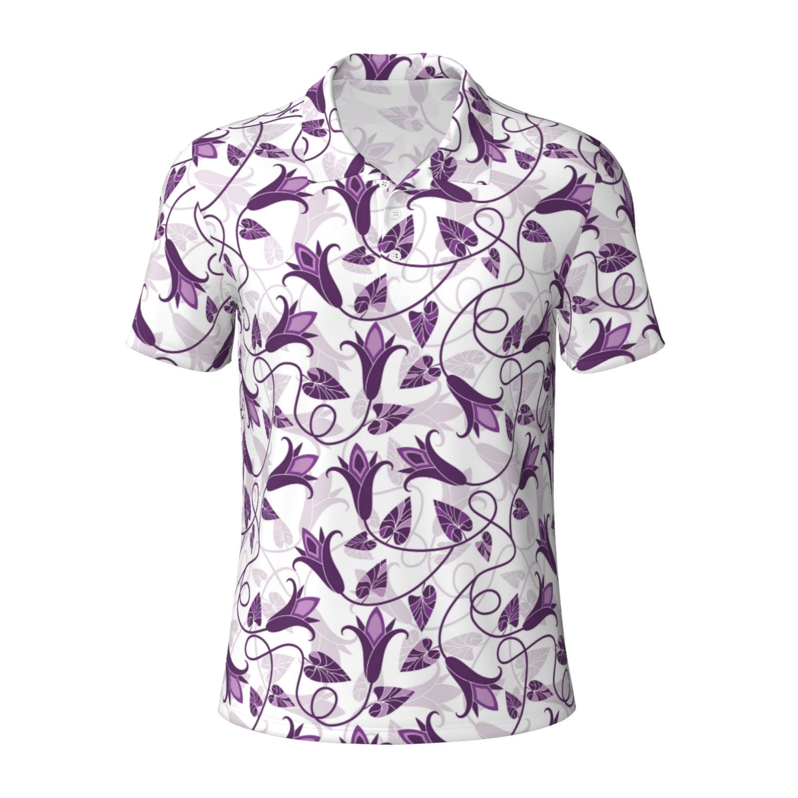 Cauagu Violets Flowers Print Men's Polo Shirts, Short-Sleeve Polo ...