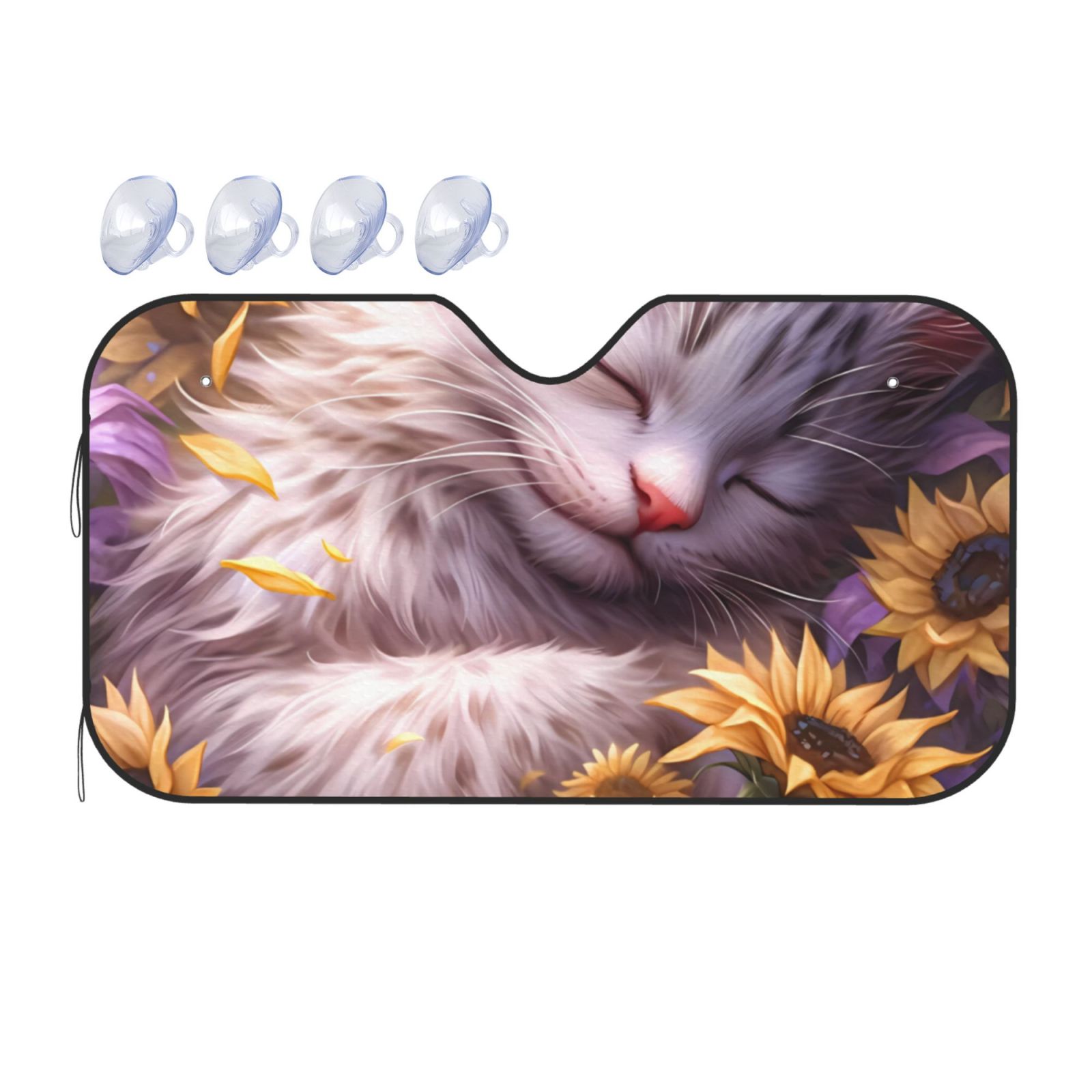 Cauagu Warm Sunflower Sleeping Cat Print Car Windshield Sunshade,1 ...