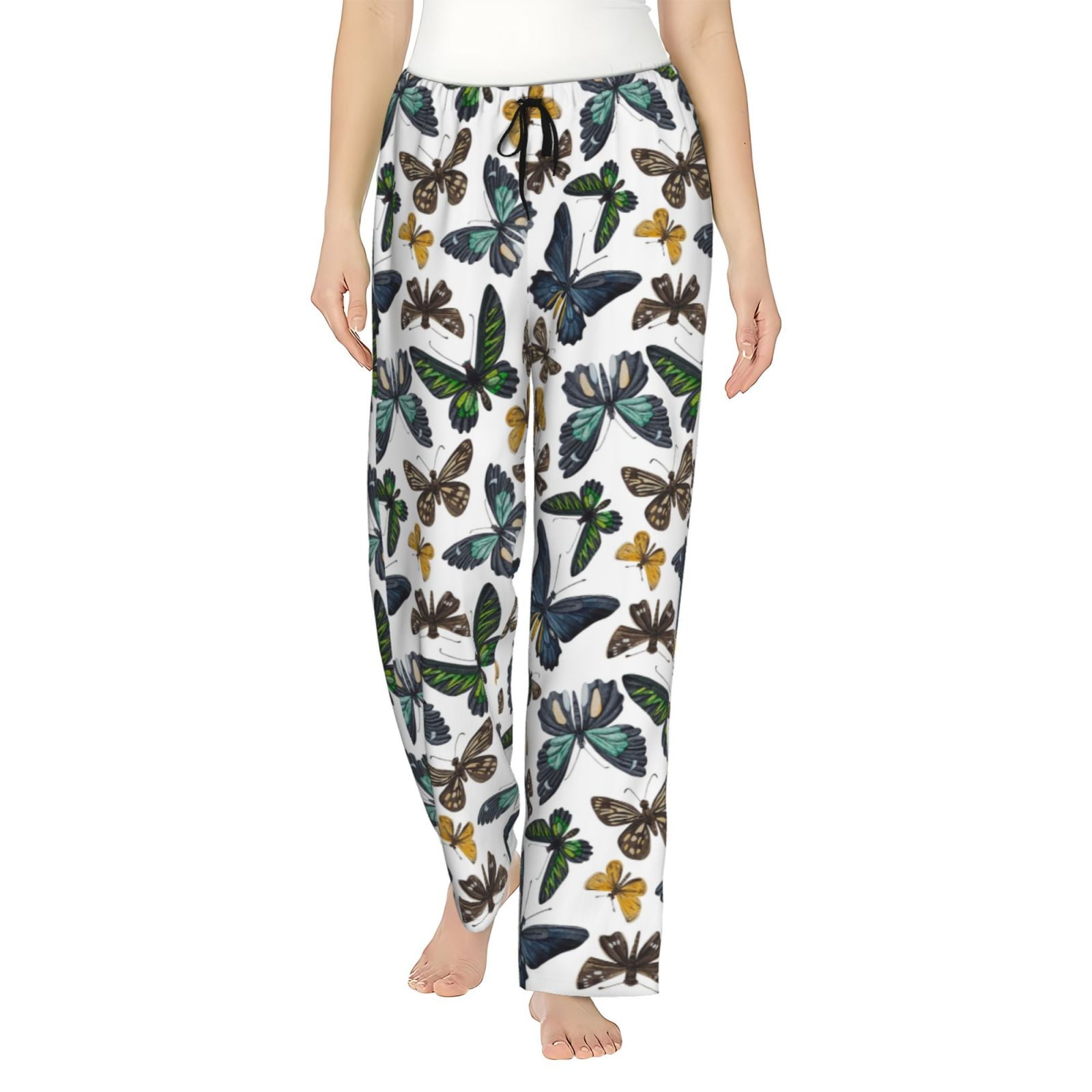 Cauagu Watercolor Butterflies Pajama Pants for Women Loose Fit Wide Leg ...