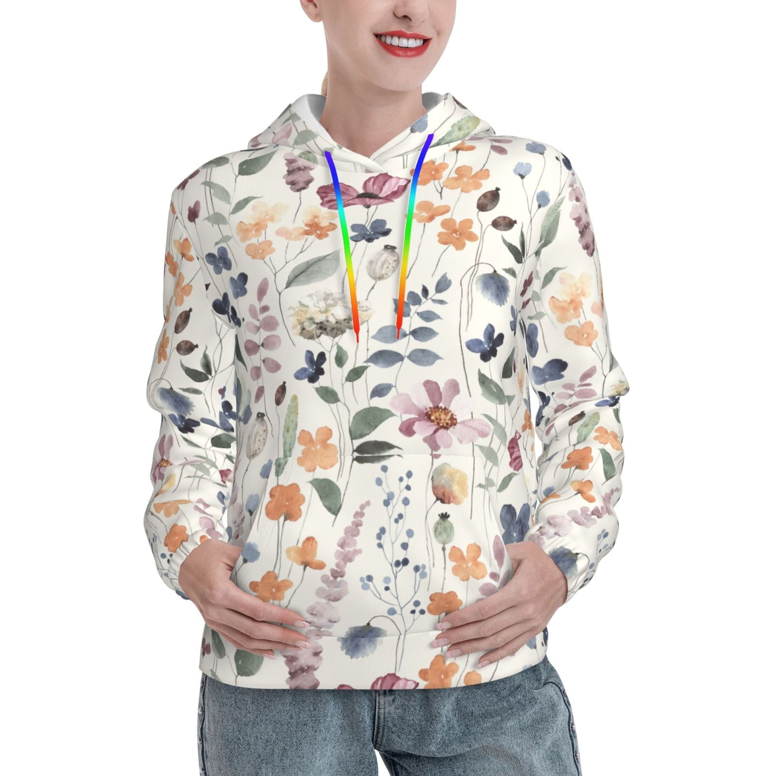 Cauagu Watercolor Floral for Women's Hooded Sweatshirts Pullover Hoodie for Women Fall Workout ...