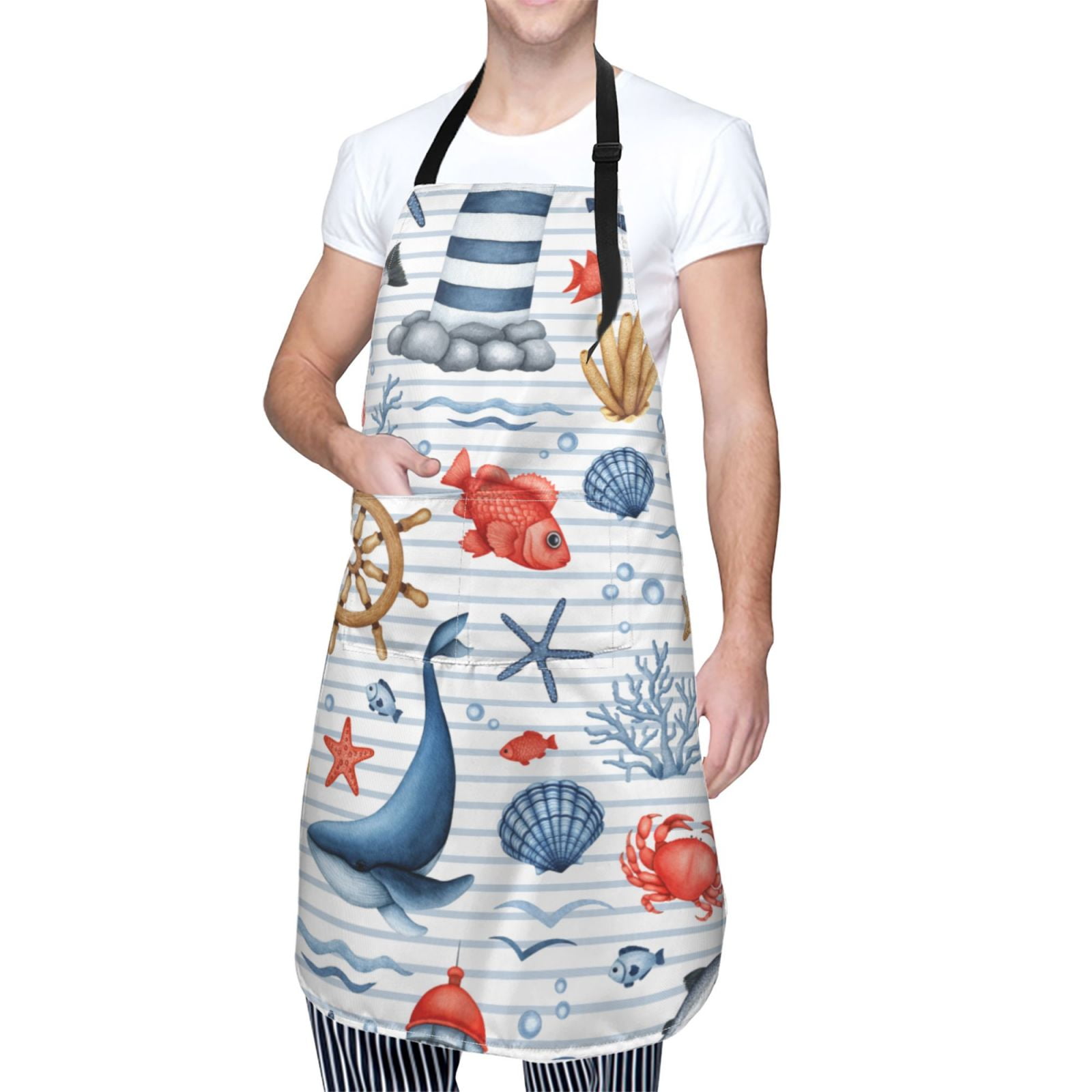 Cauagu Watercolor Nautical Aprons with Pockets,Waterproof Apron for ...