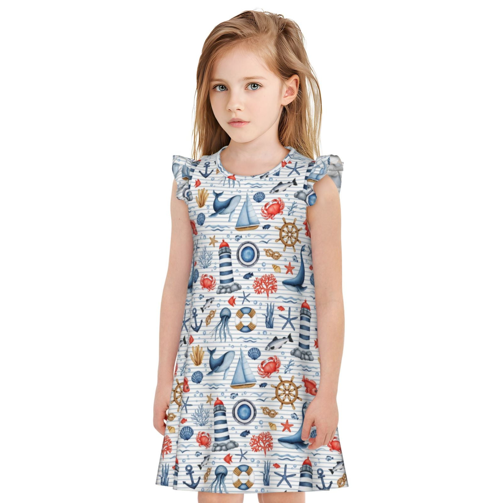 Cauagu Watercolor Nautical Girls Nightgowns Sleepwear Short Sleeve ...