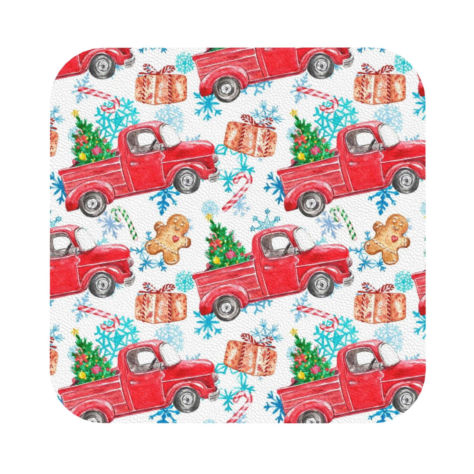 Cauagu Watercolor Red Truck And Fir Tree for Round Coaster,Drink ...
