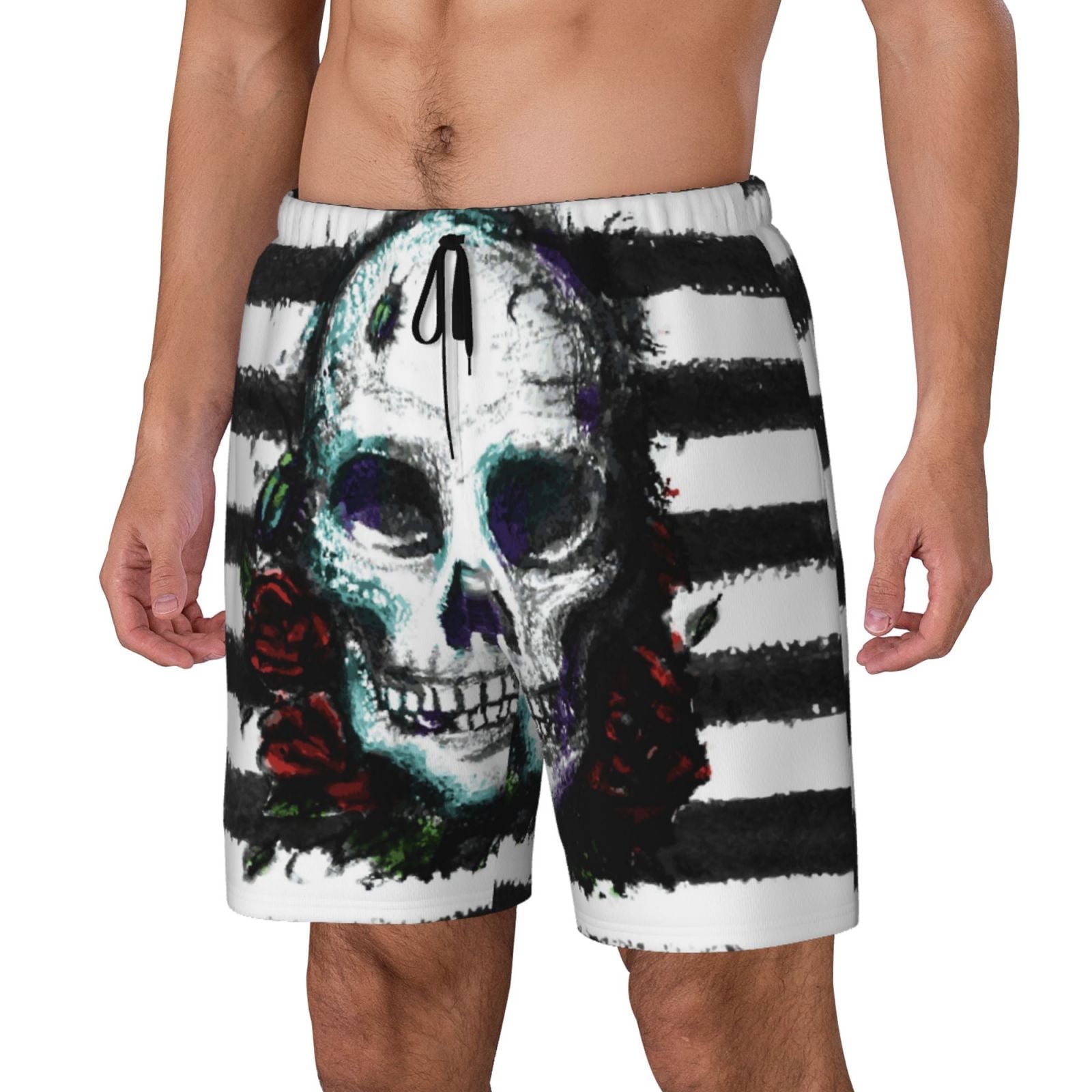 Cauagu Watercolor Skull Print Mens Swim Trunks Quick Dry Board Shorts ...