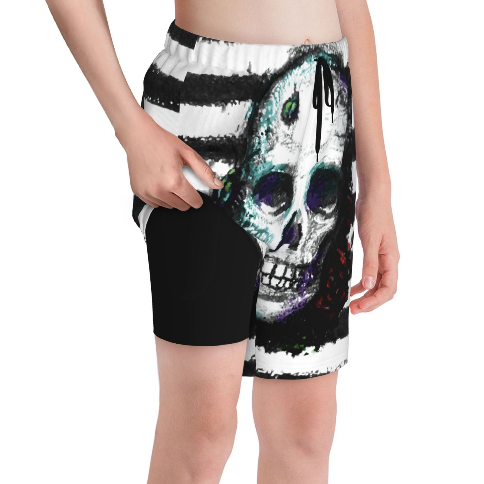 Cauagu Watercolor Skull Print Swim Trunks for Men,Youth Boys Swim ...