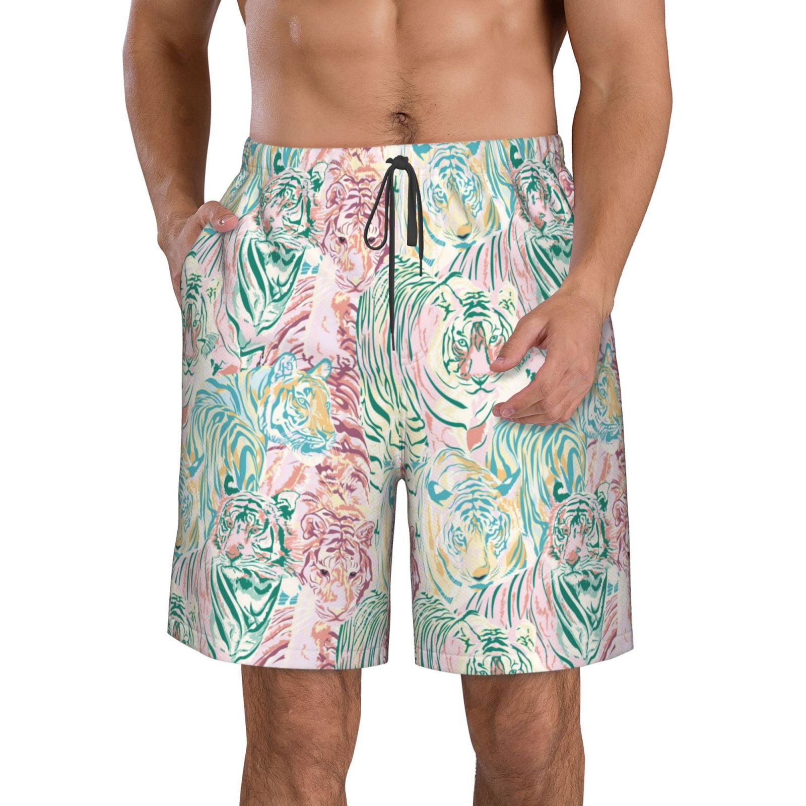 Cauagu Watercolor Tiger Print Men's Swim Trunks,Hawaiian Bathing Suit ...