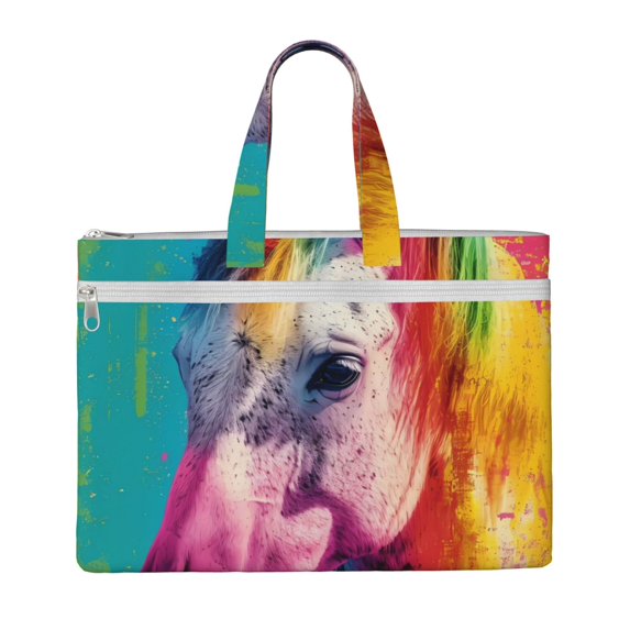 Cauagu Watercolor White Horse Pattern Canvas Tote File Bag, Zipper Tote ...