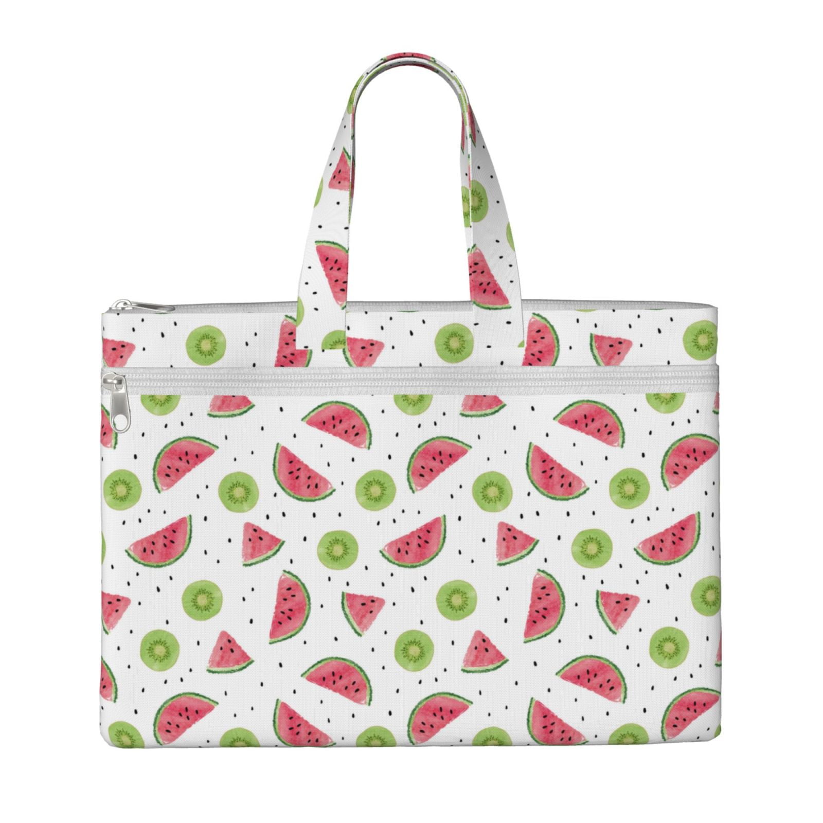Cauagu Watermelon And Kiwi Pattern Canvas Tote File Bag, Zipper Tote ...